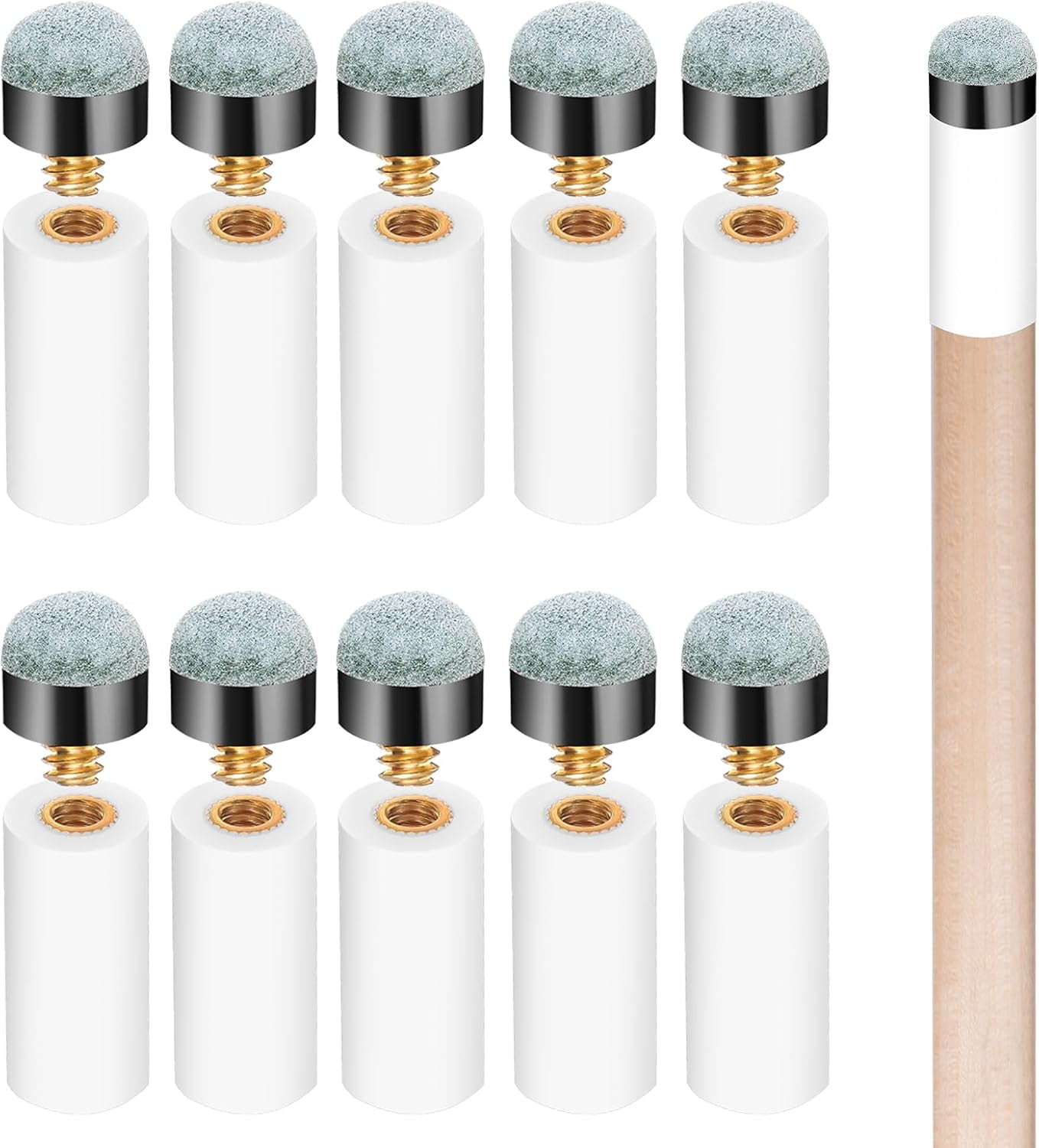 10 Set Pool Cue Tips Replacement Kit with White Pool Cue Stick Ferrules ...