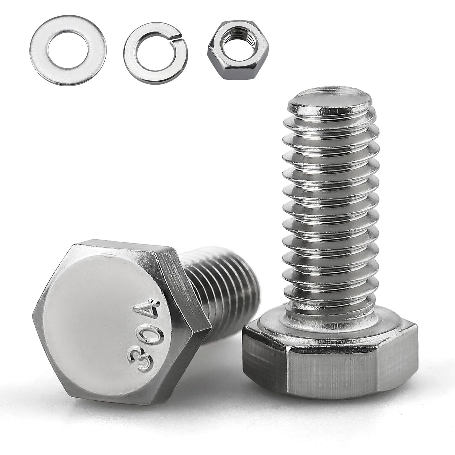 (10 Sets) 1/4-20 x 1/2" Hex Bolt and Nut Kit, 304 Stainless Steel (18-8 ...