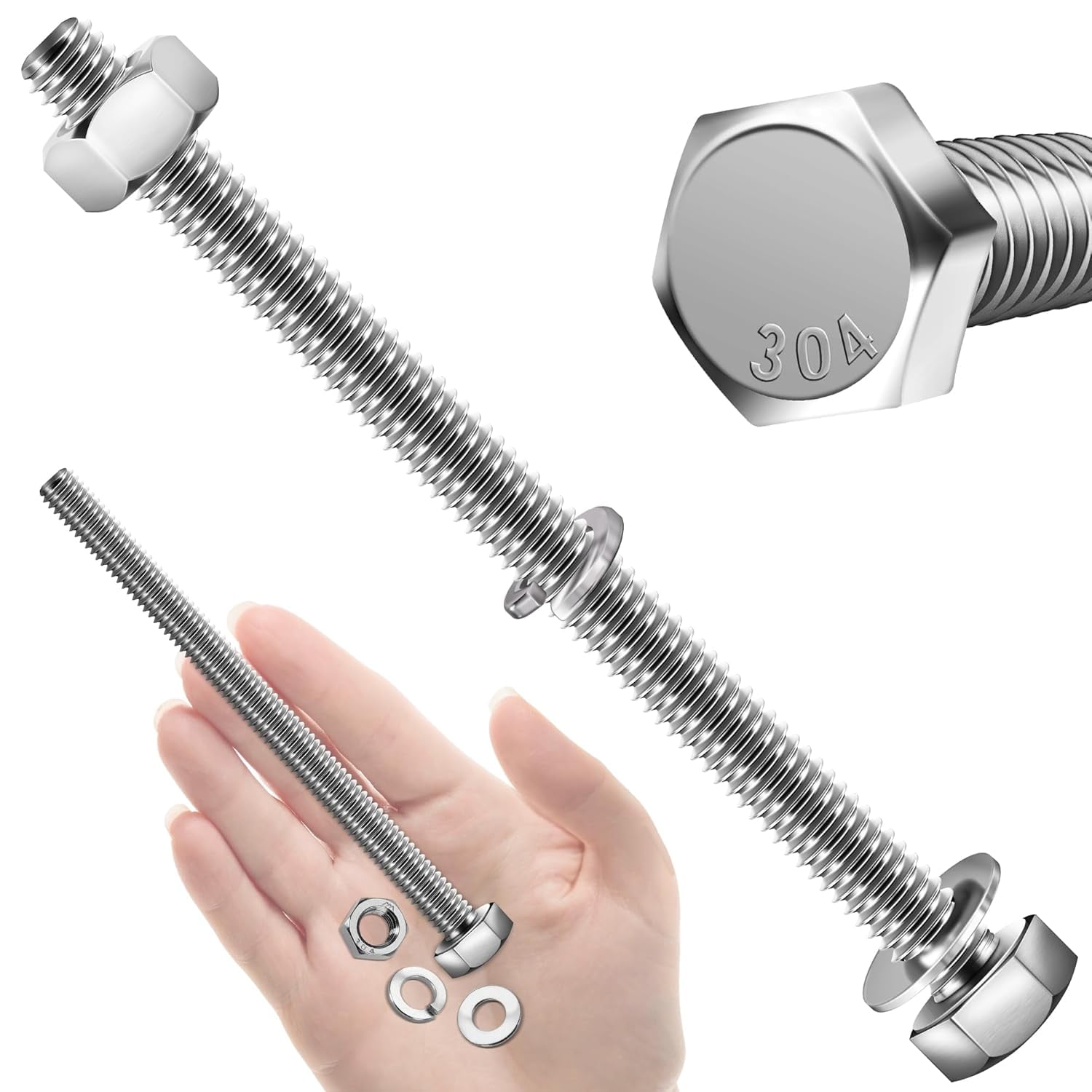 (10 Sets) 1/4-20x4 Hex Head Assorted Screws Nuts and Bolts with Flat ...