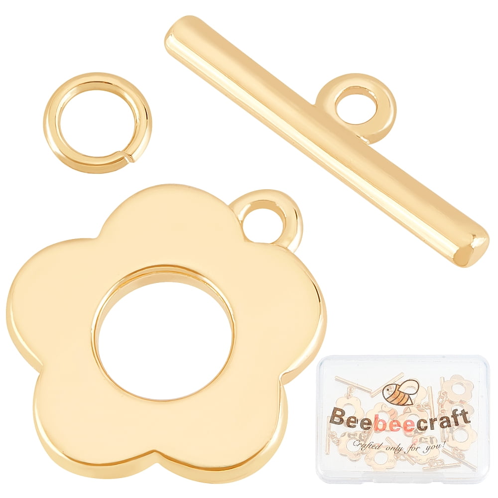 10 Sets 18K Gold Plated Toggle Jewelry Clasps Connectors Flower Toggle ...