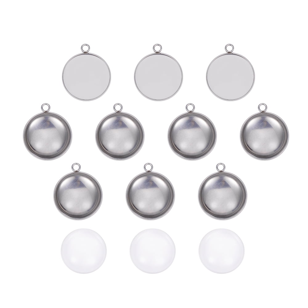 10 Sets 25mm Flat Round Tray Pendants Making Stainless Steel Pendant ...