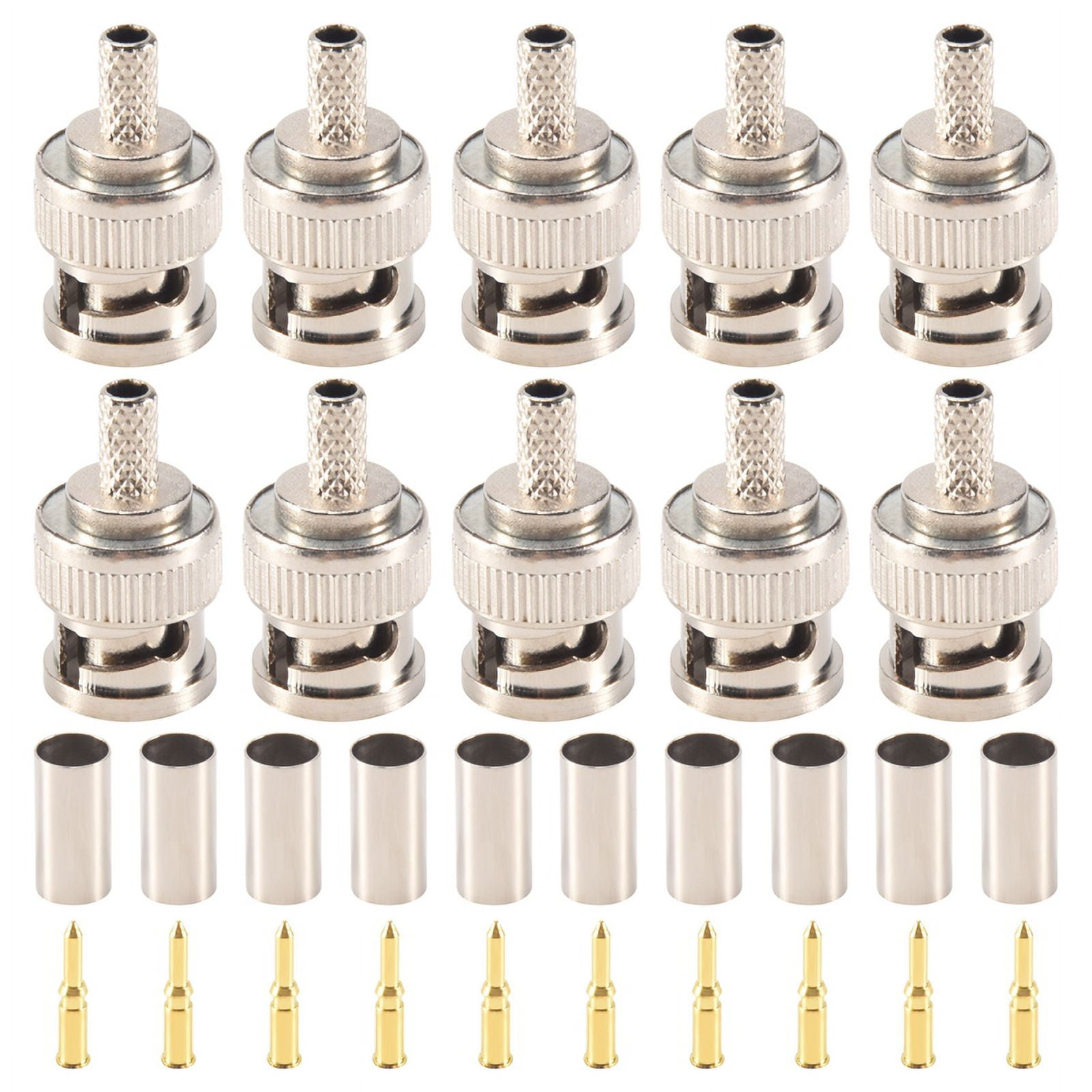 10 Sets 3-Piece BNC Male RG58 Plug Crimp Connectors Brass - Walmart.com