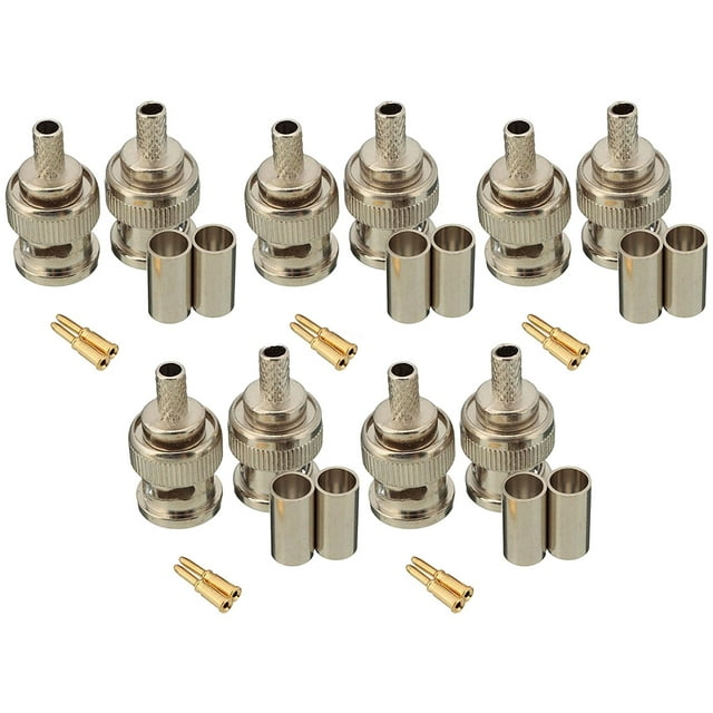 10 Sets 3-Piece BNC Male RG58 Plug Crimp Connectors - Walmart.com