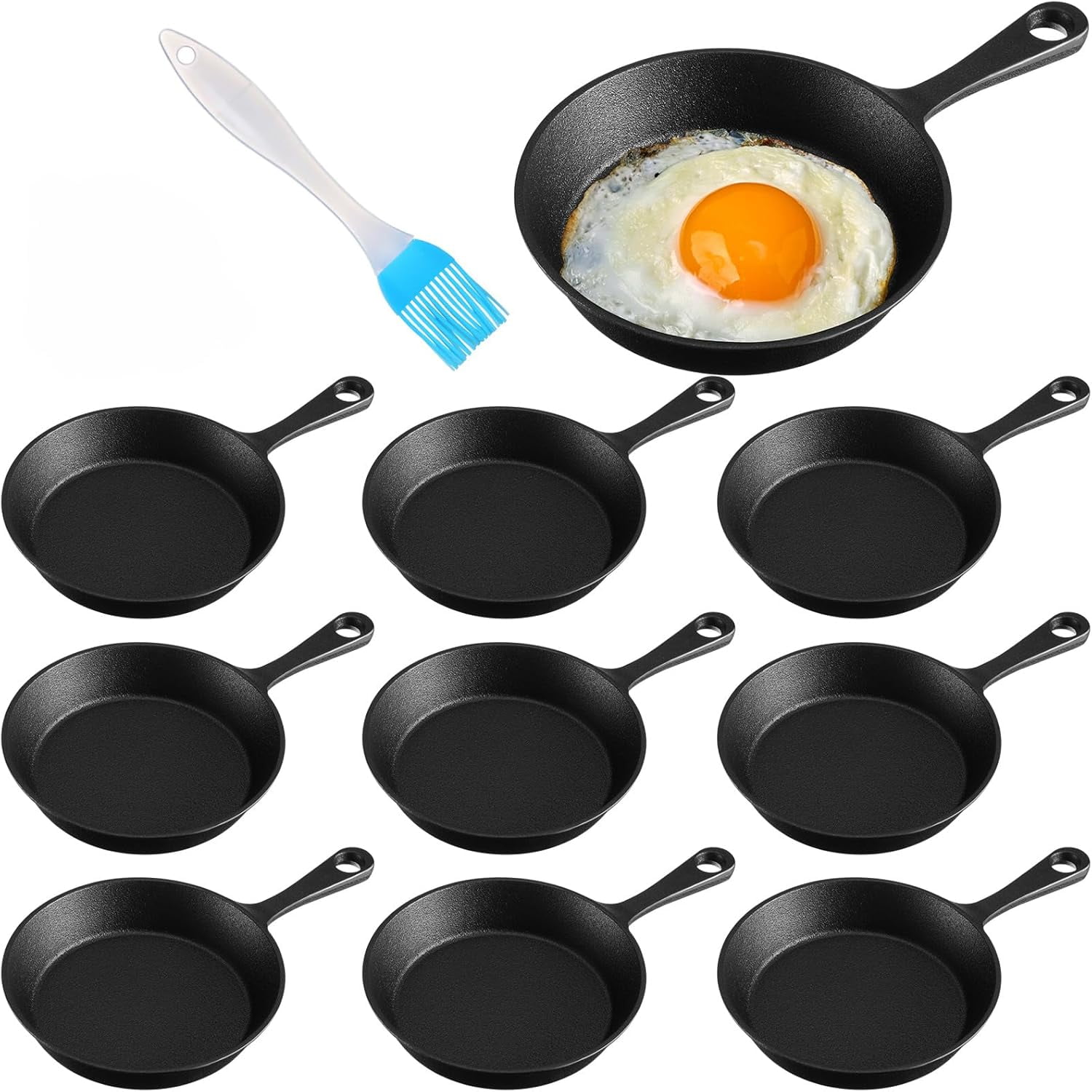 10 Sets 4 Inches Cast Iron Skillets Mini Black Iron Nonstick Frying Pan ...