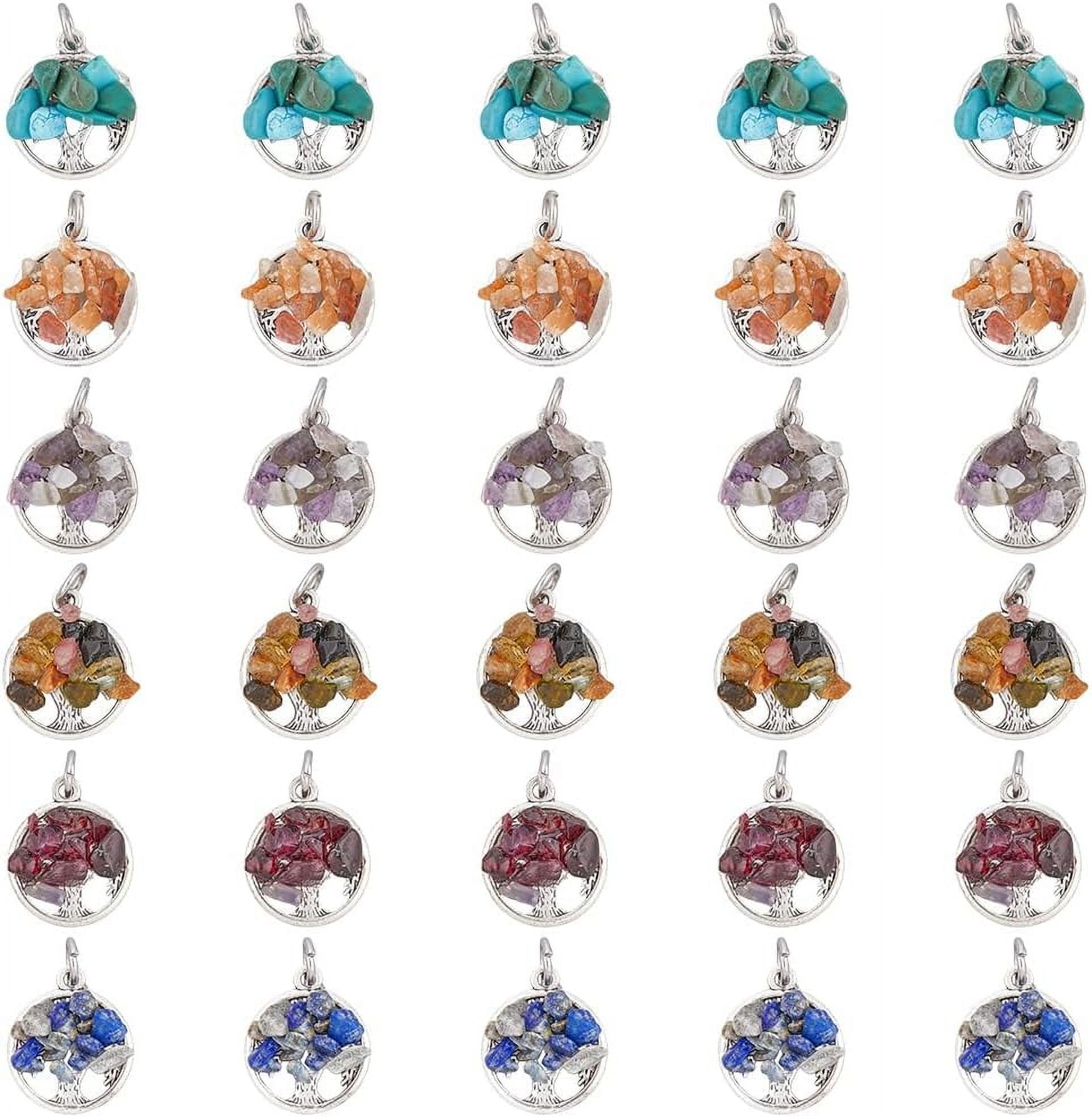 10 Sets 6 Styles Natural & Mixed Stone Chip Pendants Tree of Life ...