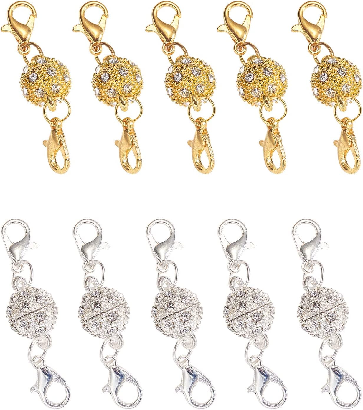 10 Sets Ball Shape Crystal Rhinestone Magnetic Connector Clasps with ...