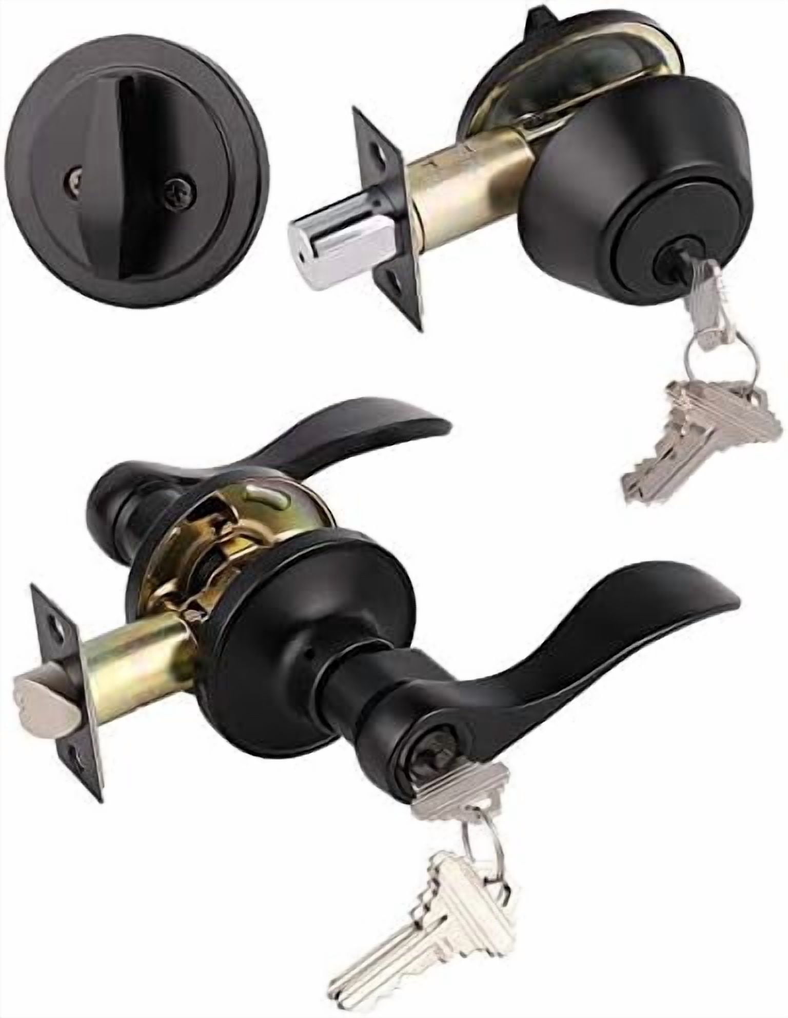 10 Sets Black Entry Levers and Single Cylinder Deadbolt Locksets with ...