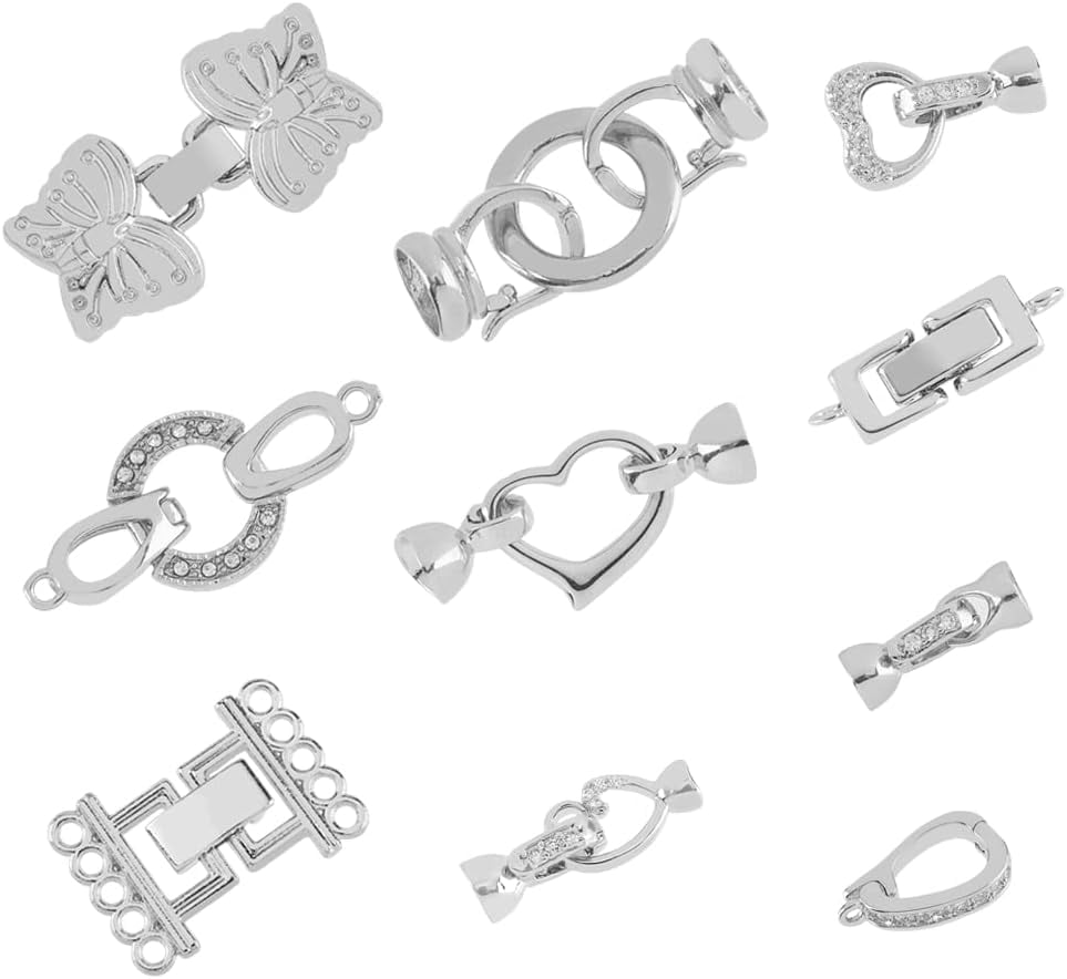 10 Sets Brass Zirconia Fold Over Clasps 10 Styles Alloy Extender Clasp ...
