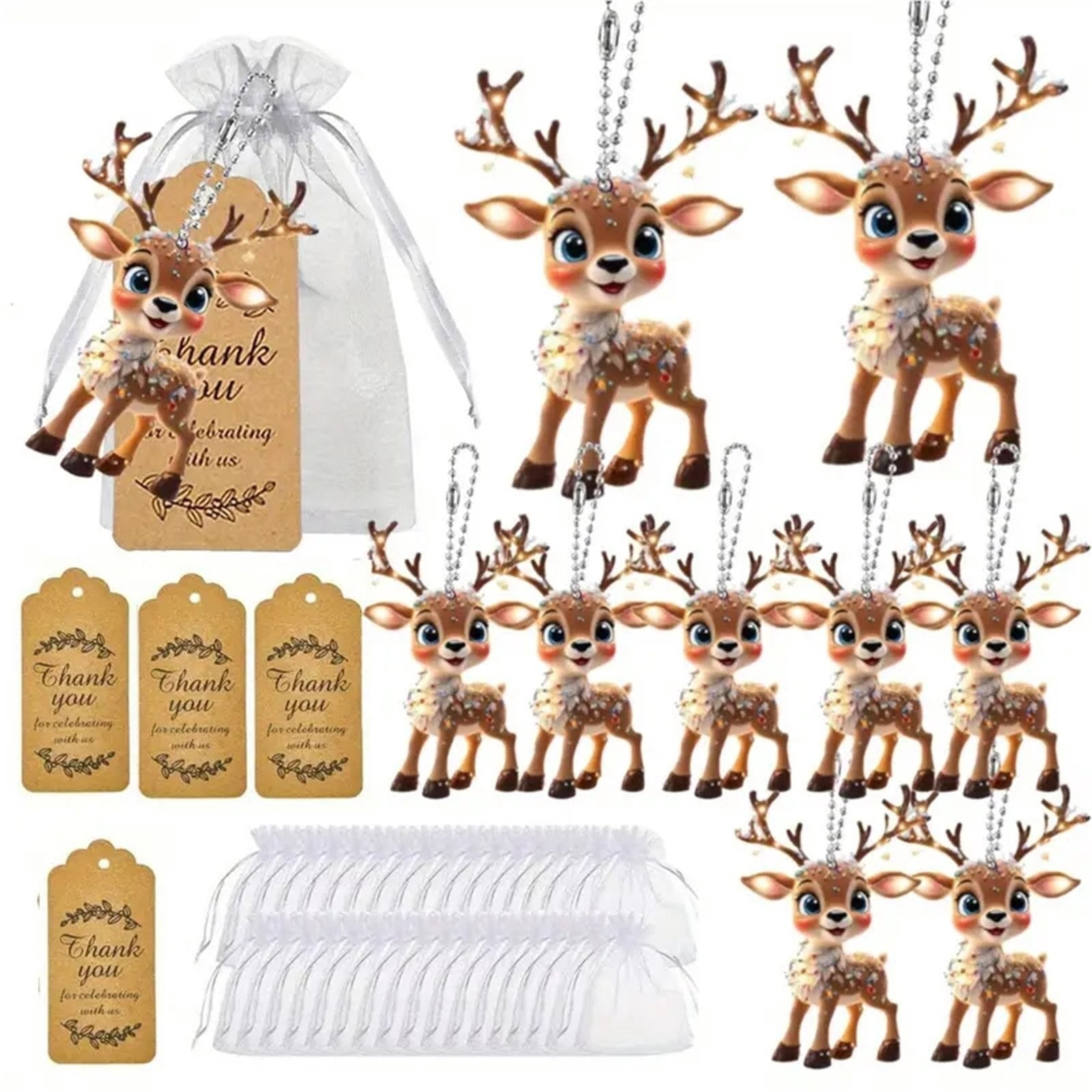 10 Sets Christmas Party Favors Cute Deer Acrylic Hanging Ornaments ...