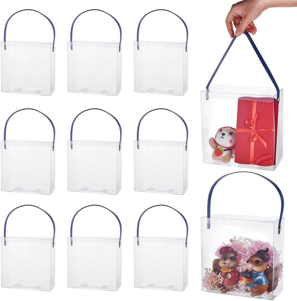 10 Sets Clear PVC Favor Boxes with Blue Leather Handle 7.8x3.9x7.8Inch ...
