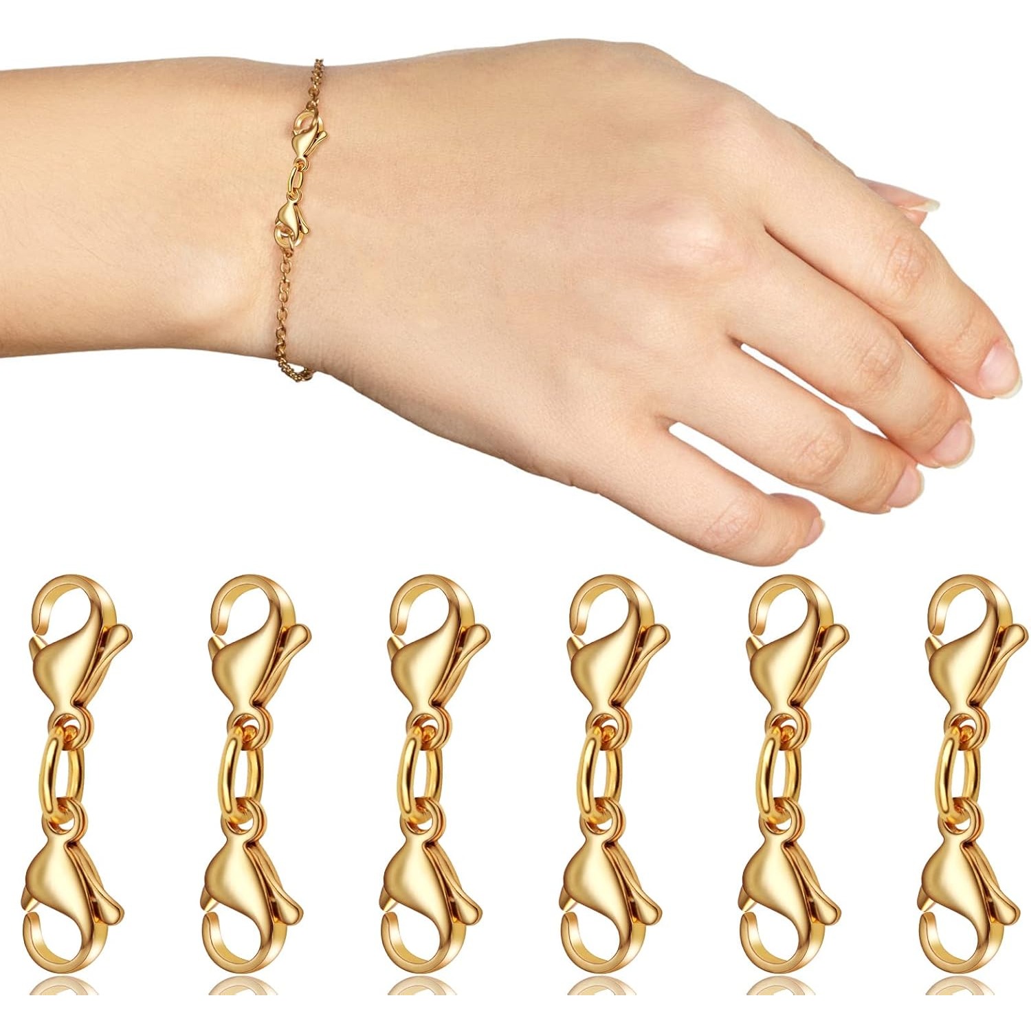 10 Sets Double Lobster Clasp Extender Stainless Steel Lobster Clasp ...