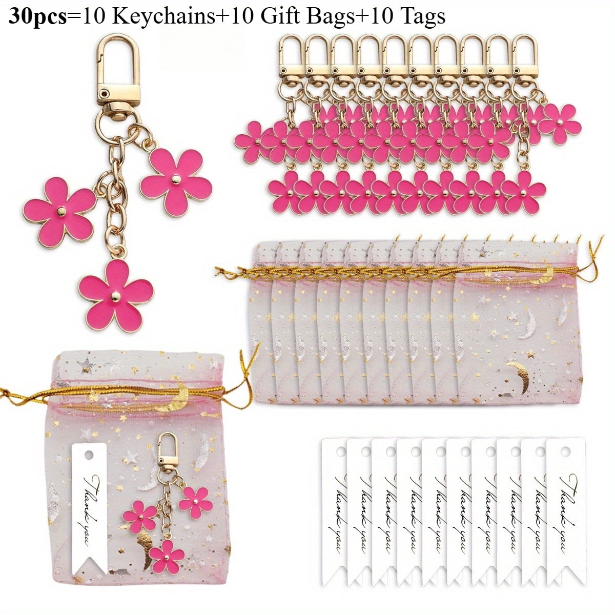 10 Sets Enamel Flower Keychains Bulk with Gift Bags and Thank You Tags ...