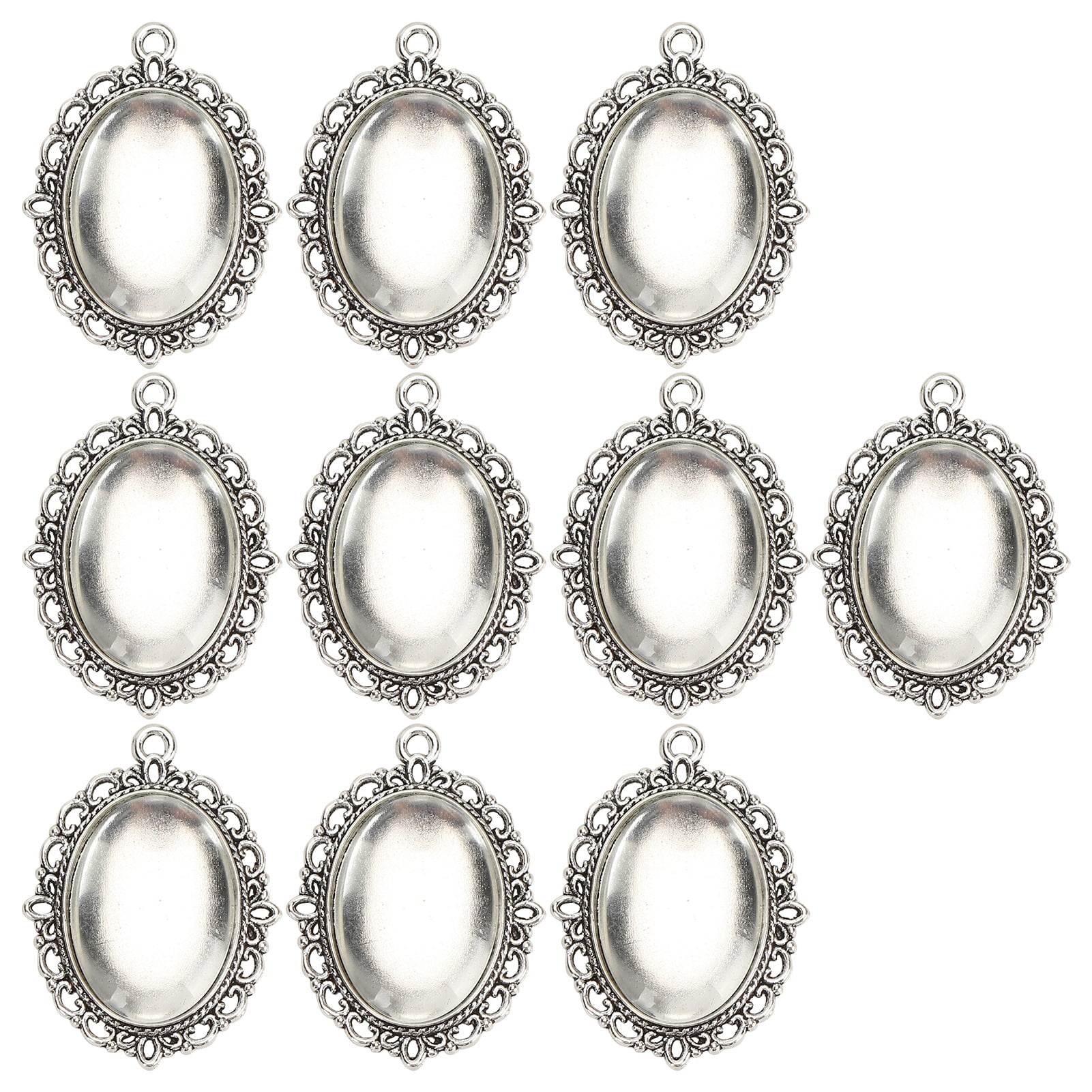 10 Sets Glass Patch Pendant Oval Trays Glass Cabochon Clear Dome Tiles ...