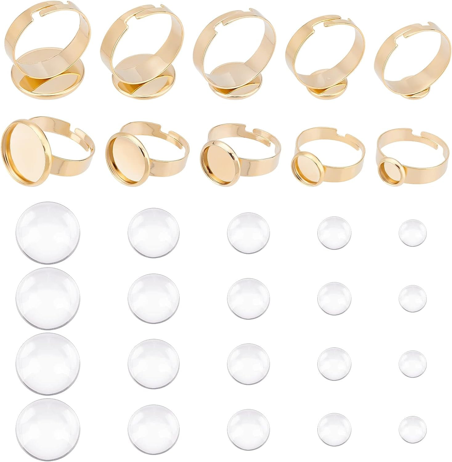 10 Sets Golden DIY Flat Round Finger Ring Making Kit Adjustable ...