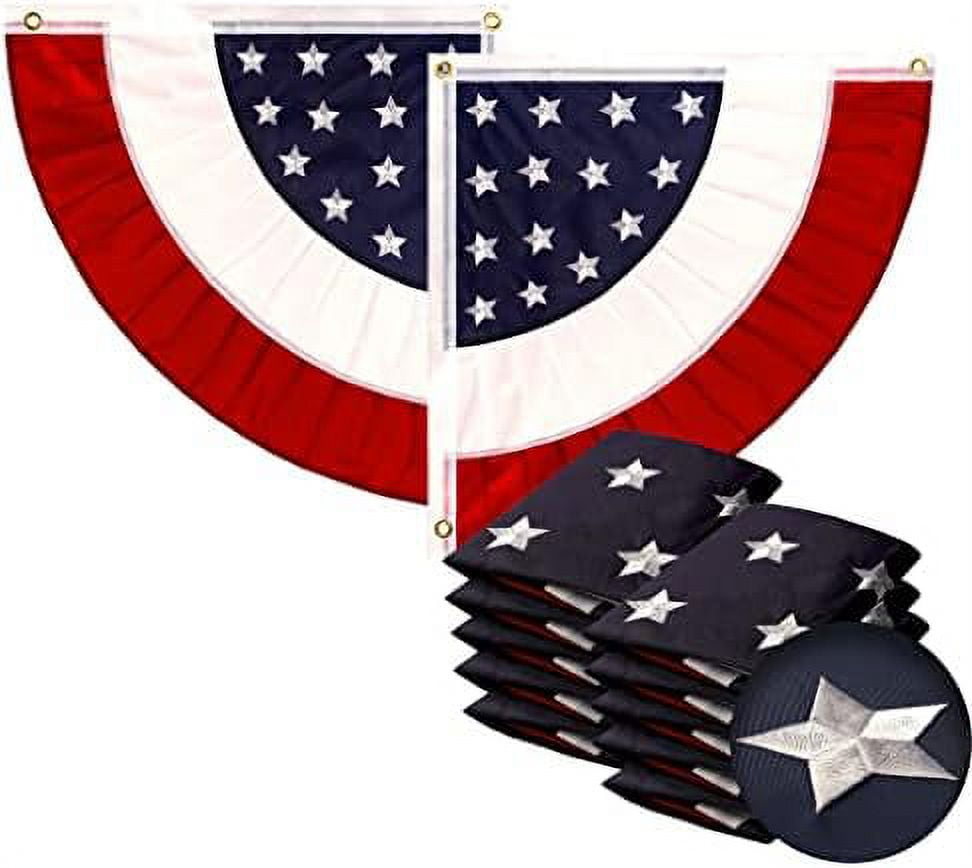 -10 Sets: Pleated Fan Flag 3X3ft Star Center Quarter Circle Embroidered ...