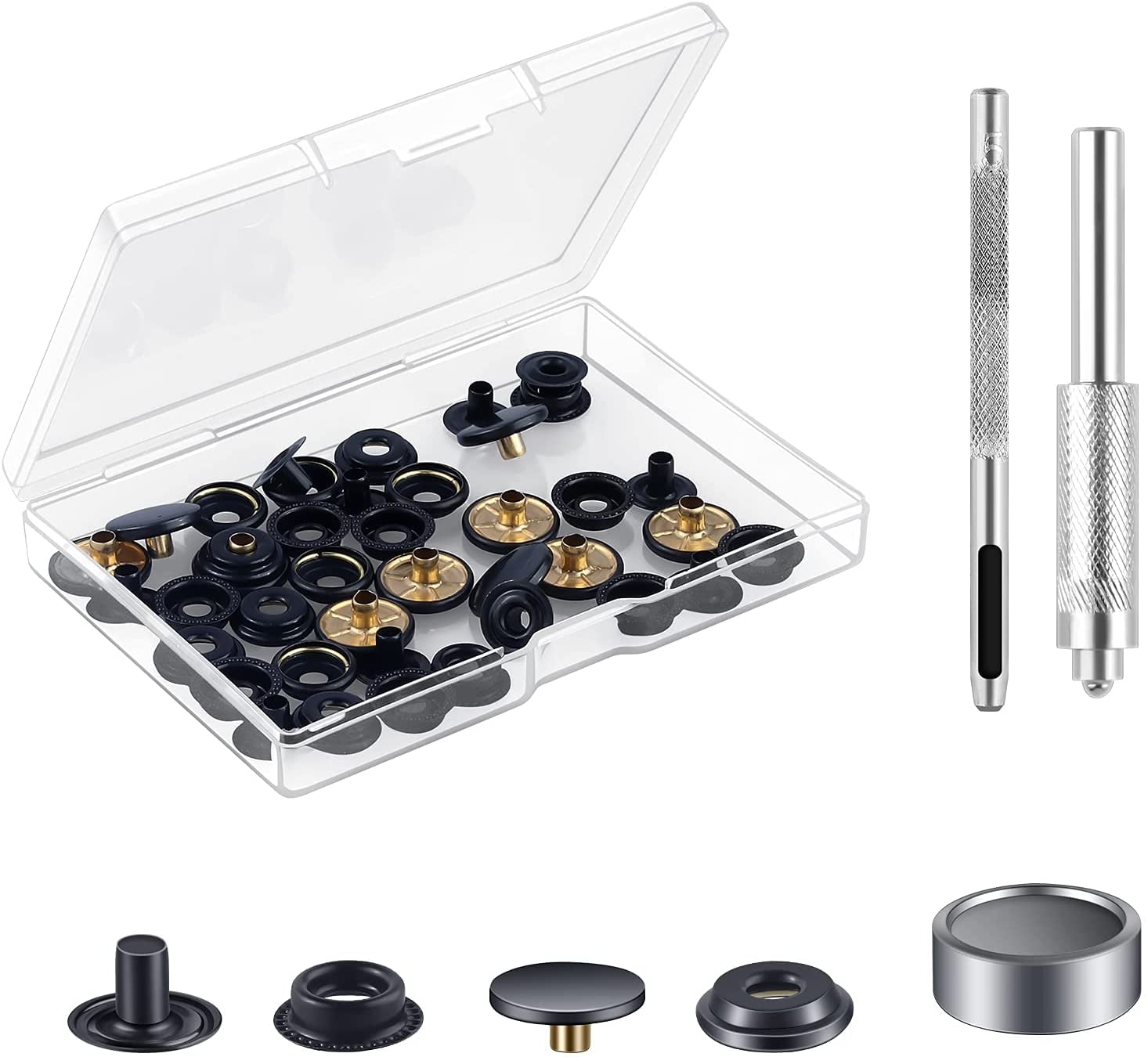 10 Sets Press Studs Cap Button, Stainless Steel Snap Fasteners Kit with ...