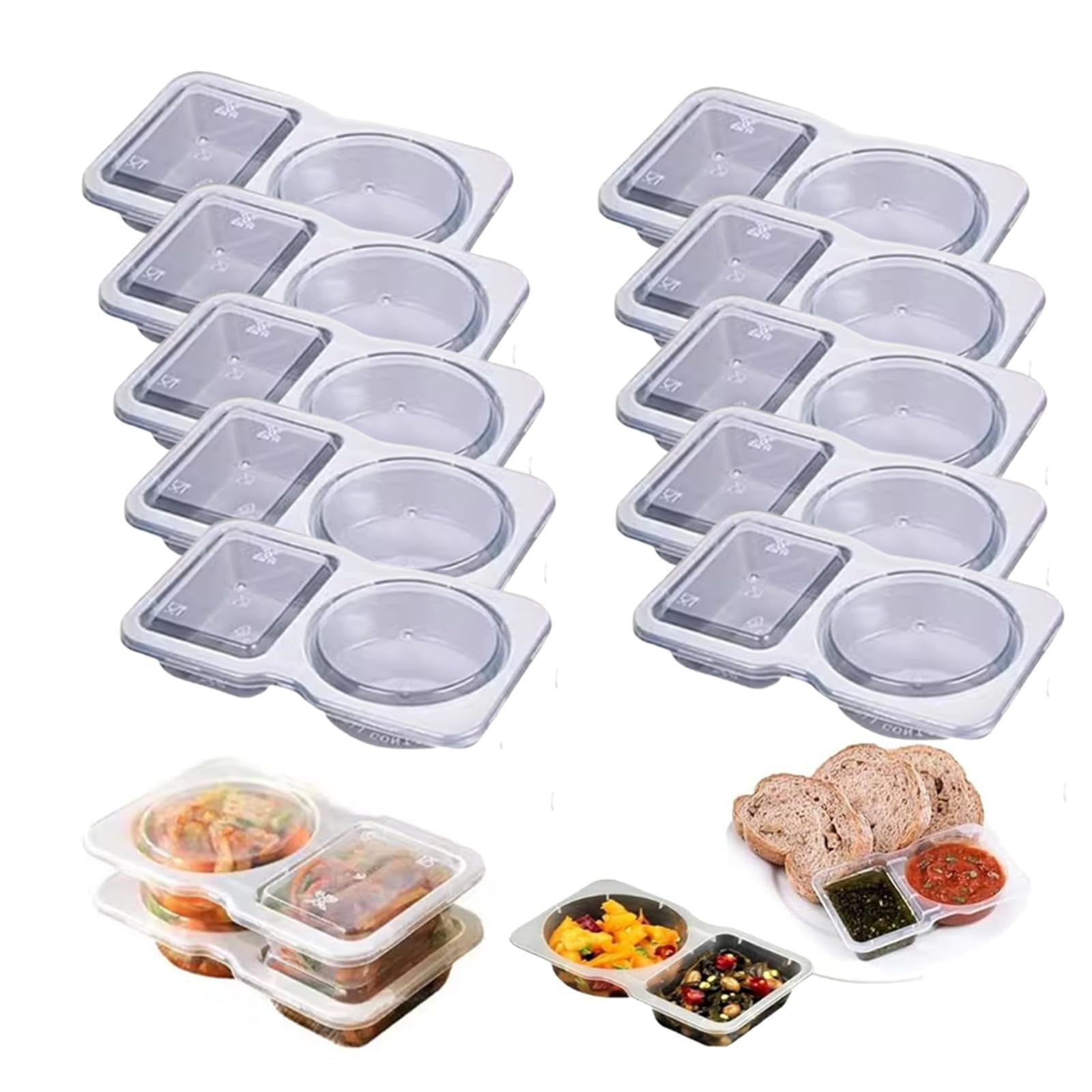 10 Sets Reusable Snack Pack Containers, Double Compartments Snack Pots ...