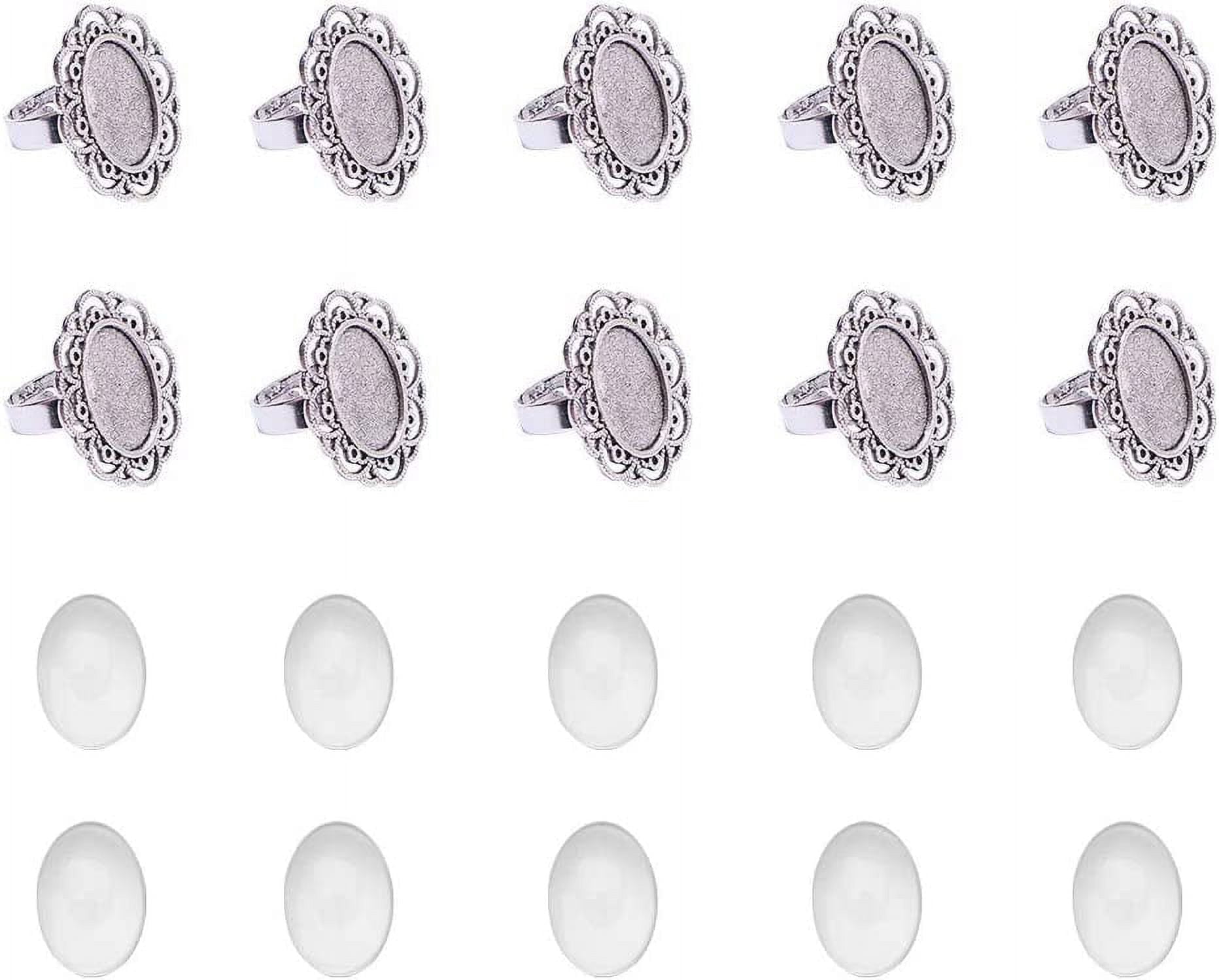 10 Sets Ring Blanks Antique Silver 13x18mm Oval Transparent Glass ...