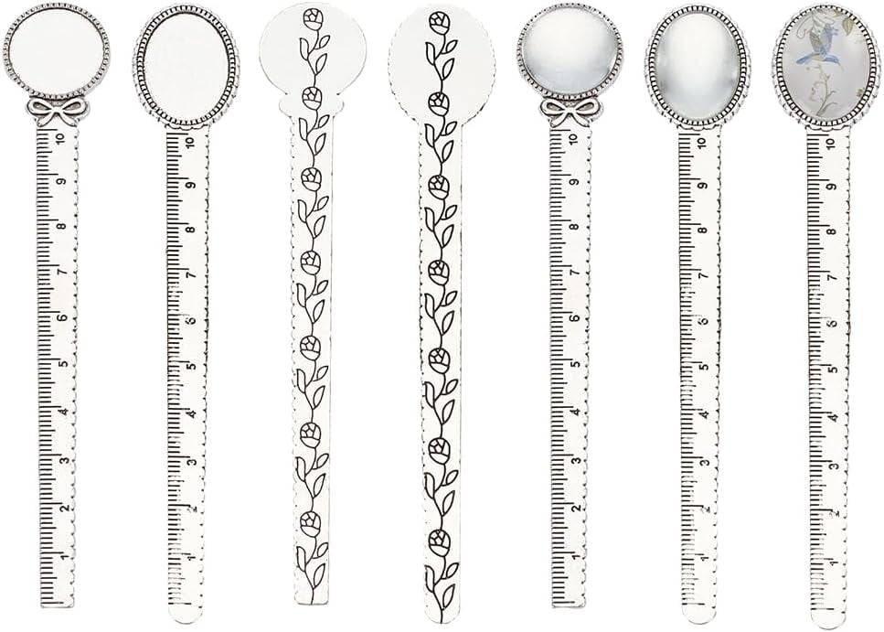 10 Sets Ruler Bookmarks Silver Metal Bookmark Pendant Trays Kit Alloy ...