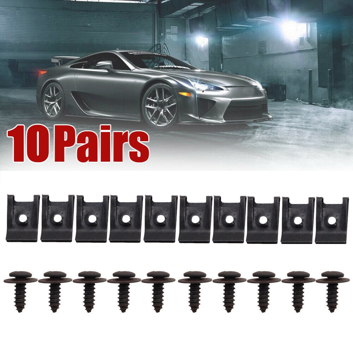10 Sets Spring U-type Clips with Screws for Car Bumper Trim Fasteners ...