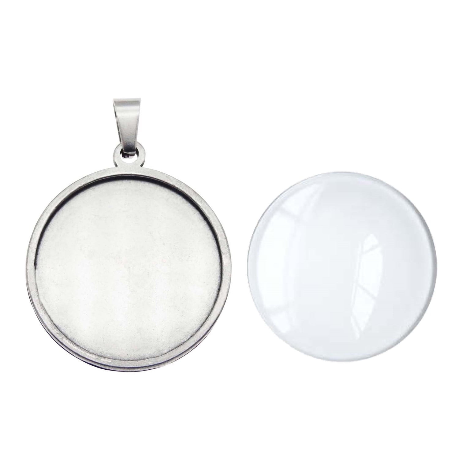 10 Sets Stainless Steel Round Bezel Blank Tray with 30mm Glass Cabochon ...