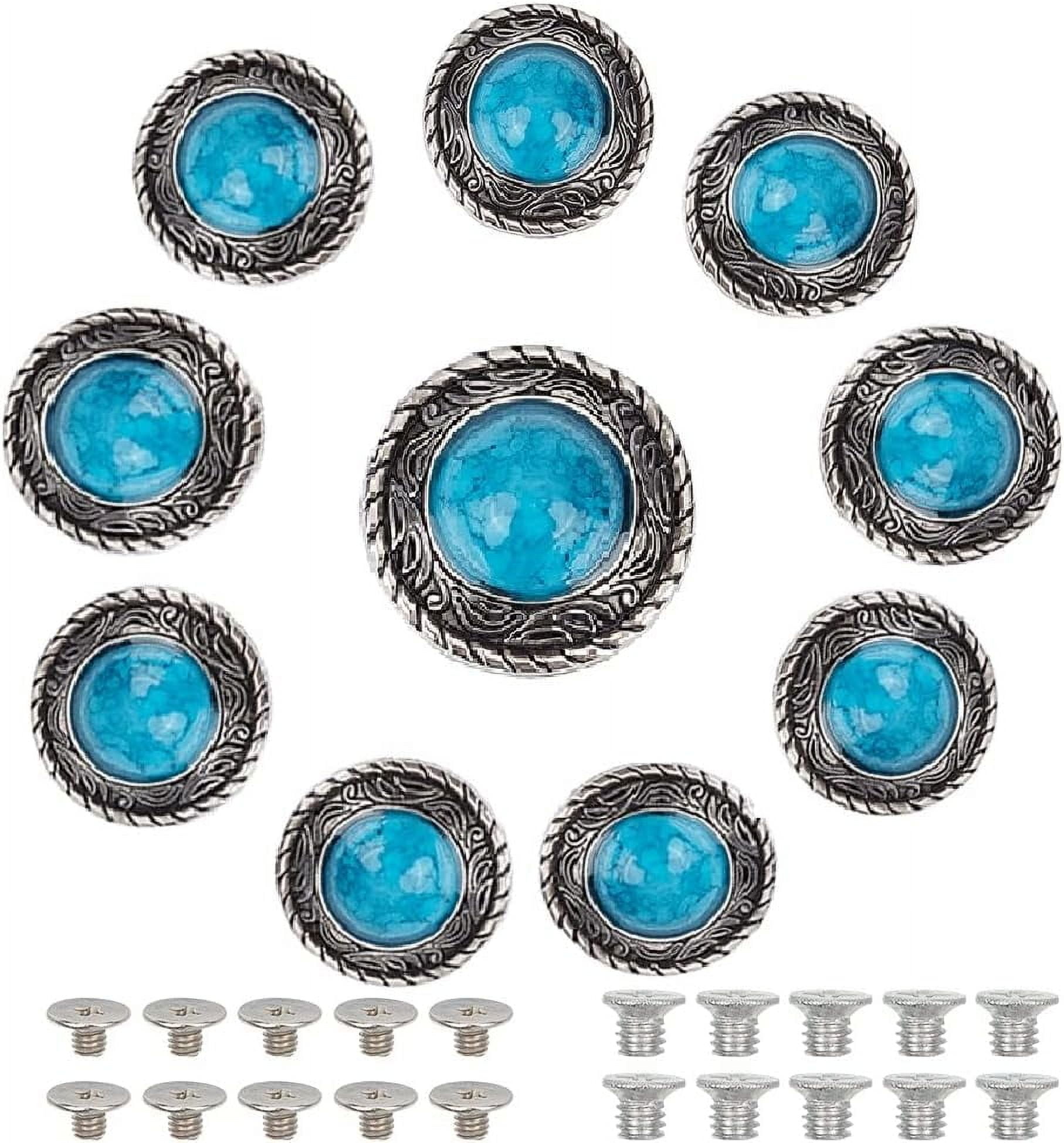 10 Sets Turquoise Blue Buttons Round Conchos Unique Metal Eye ...