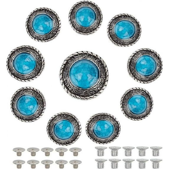 10 Sets Turquoise Blue Buttons Round Conchos Unique Metal Eye ...