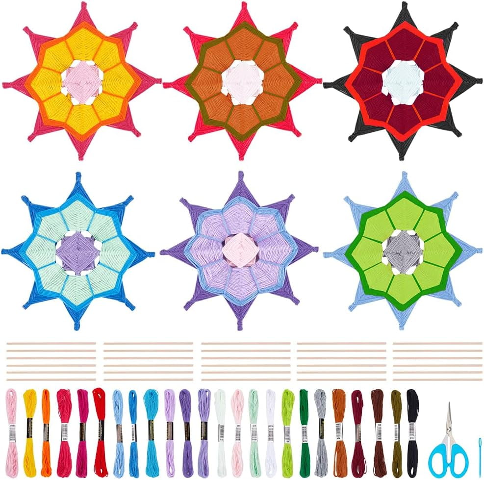 10 Sets Winding Mandala 4" Yarn DIY Weaving Craft Kit Includes 24 ...