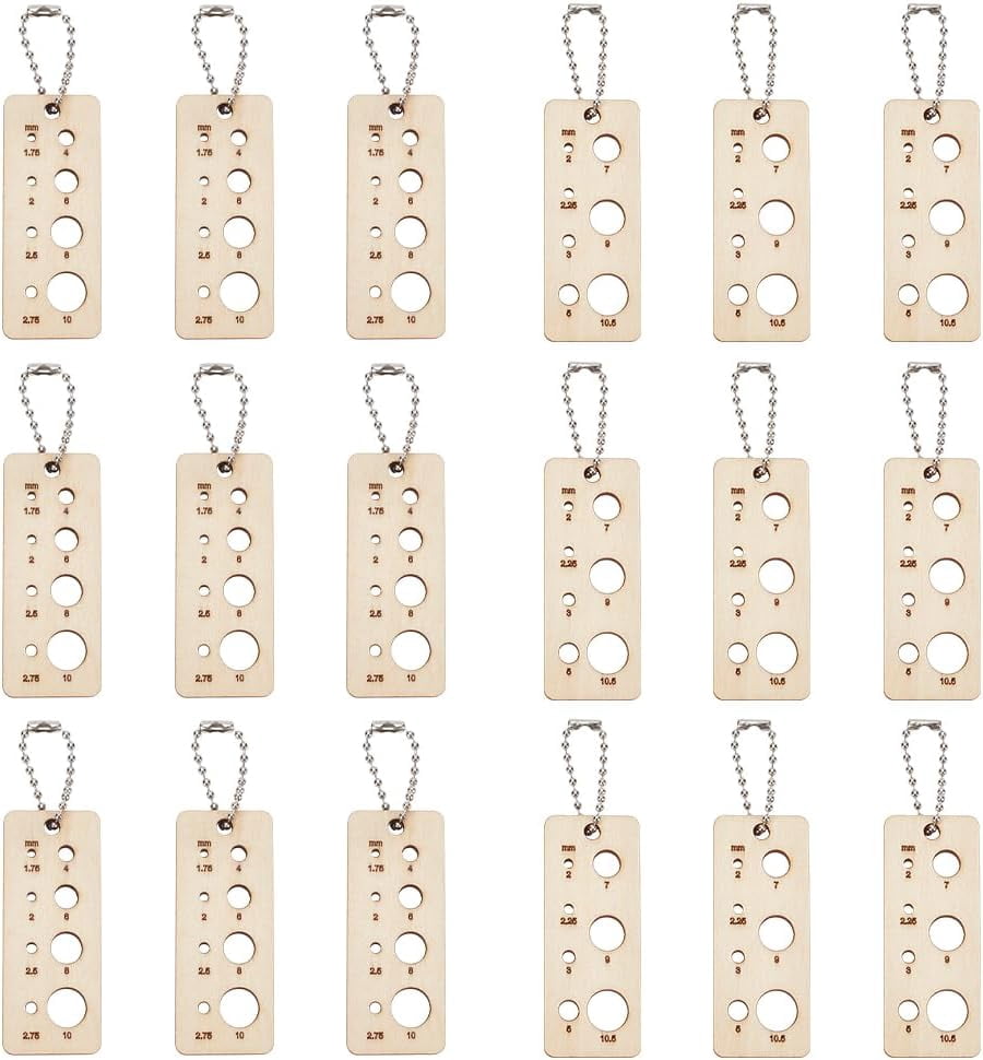 10 Sets Wood Knitting Gauge Ruler Pendant with Iron Ball Chains ...