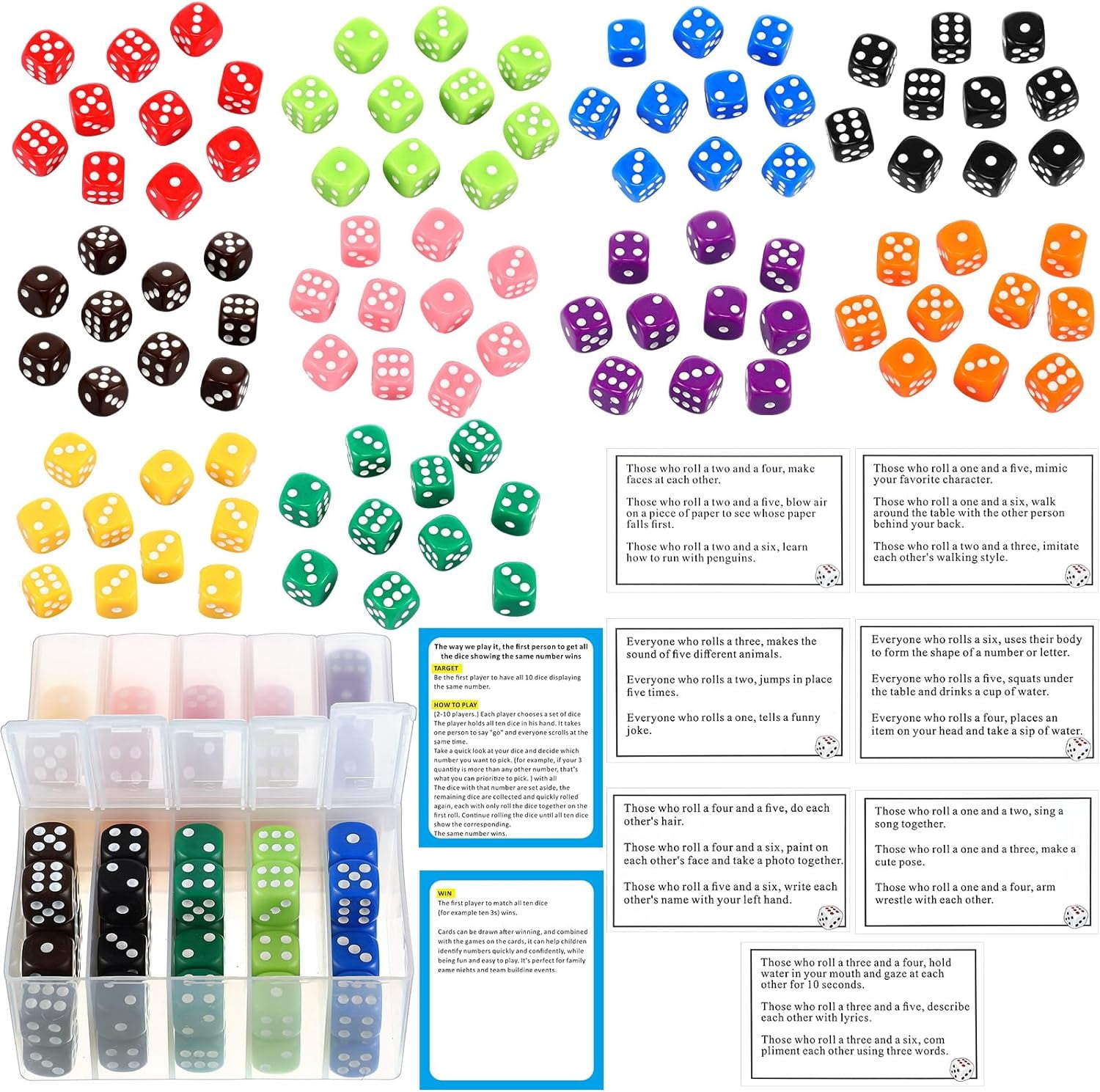 10 Sets of Party Dice Game, a Fun Colored Dice Game with Portable Box ...