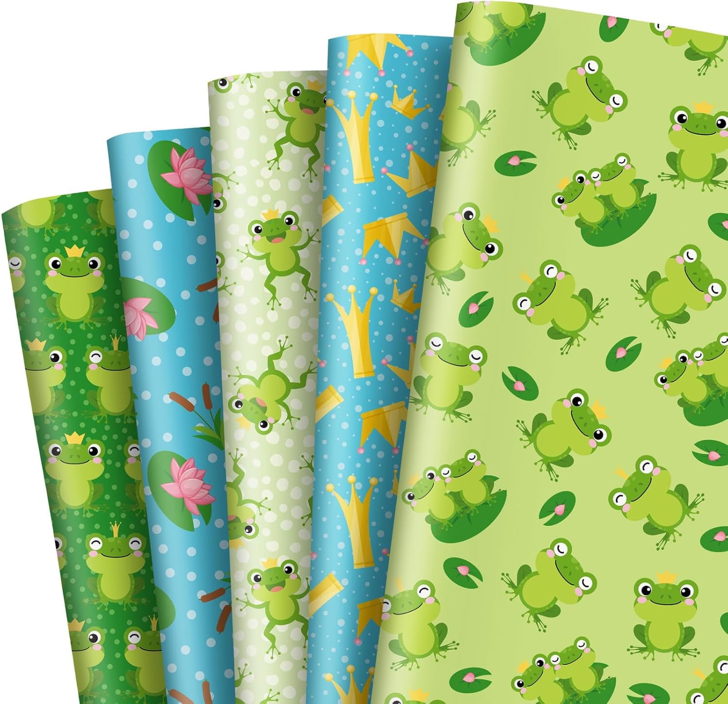 10 Sheet Cute Frog Wrapping Paper -Not Roll- Lotus Leaf Lotus Flower ...