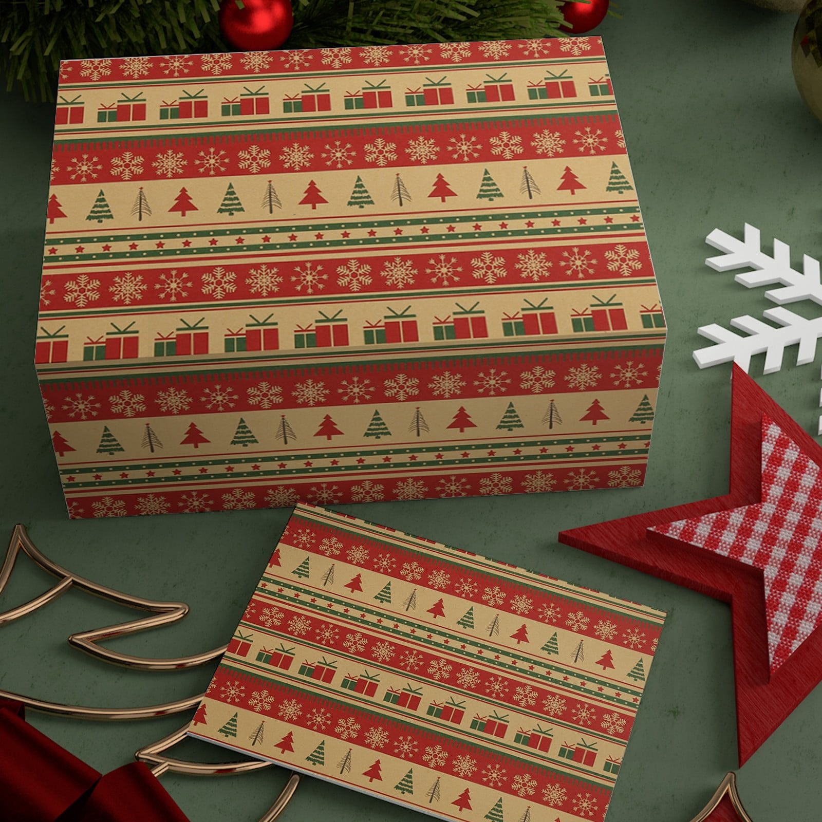 10-Sheet Kraft Gift Wrapping Paper with Christmas Tree and Deer ...