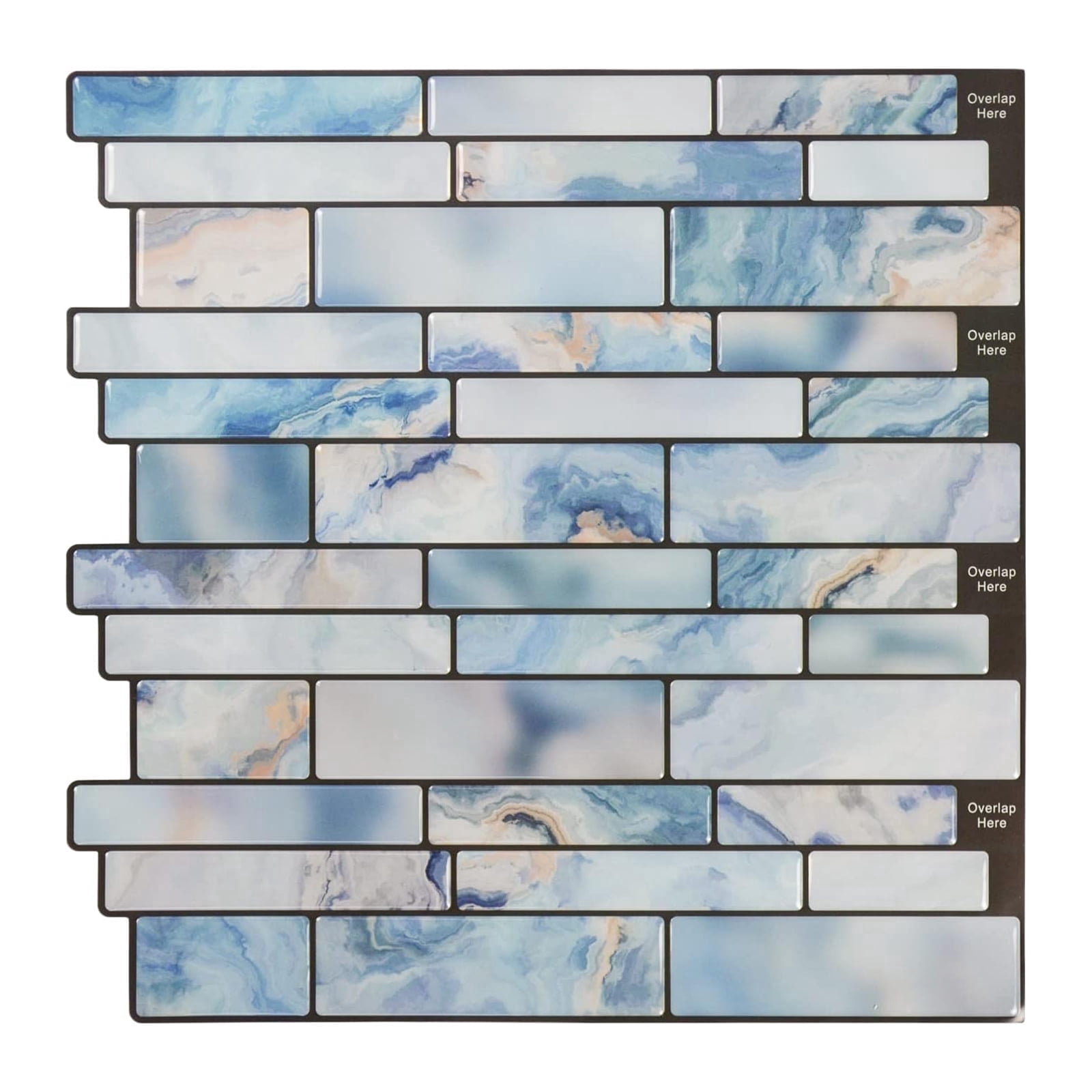 HOMEART 10-Sheet Peel & Stick Backsplash Subway Tile 12x12 Blue Marble ...