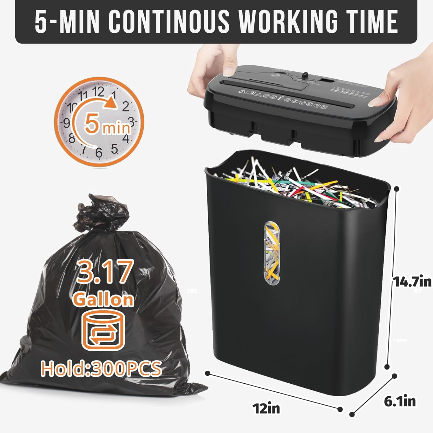 10-Sheet Strip Cut Paper Shredder, P-2 Security Level with 3.17 Gallon ...