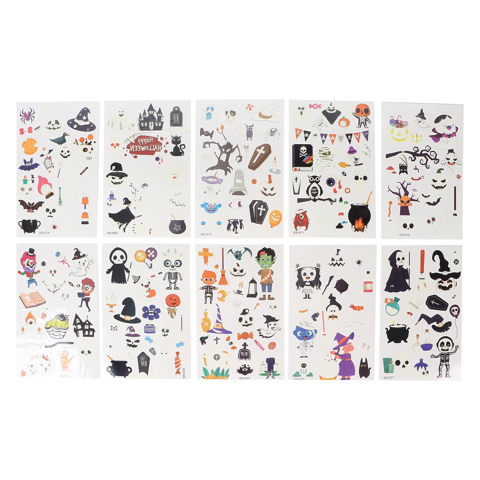 10 Sheet Temporary Tattoo Sticker Halloween Party Cartoon Cute Luminous ...