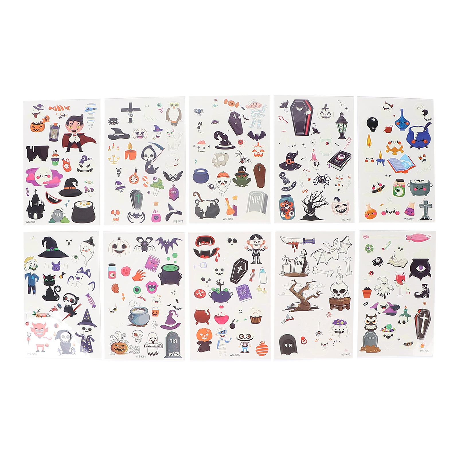 10 Sheet Temporary Tattoo Sticker Halloween Party Cartoon Cute Luminous ...