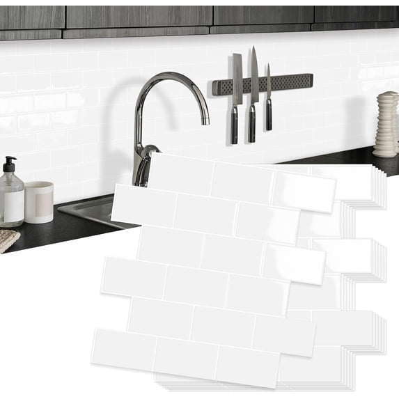 10-Sheet Thick Peel and Kitchen Backsplash Tiles, Subway Self- Wall ...