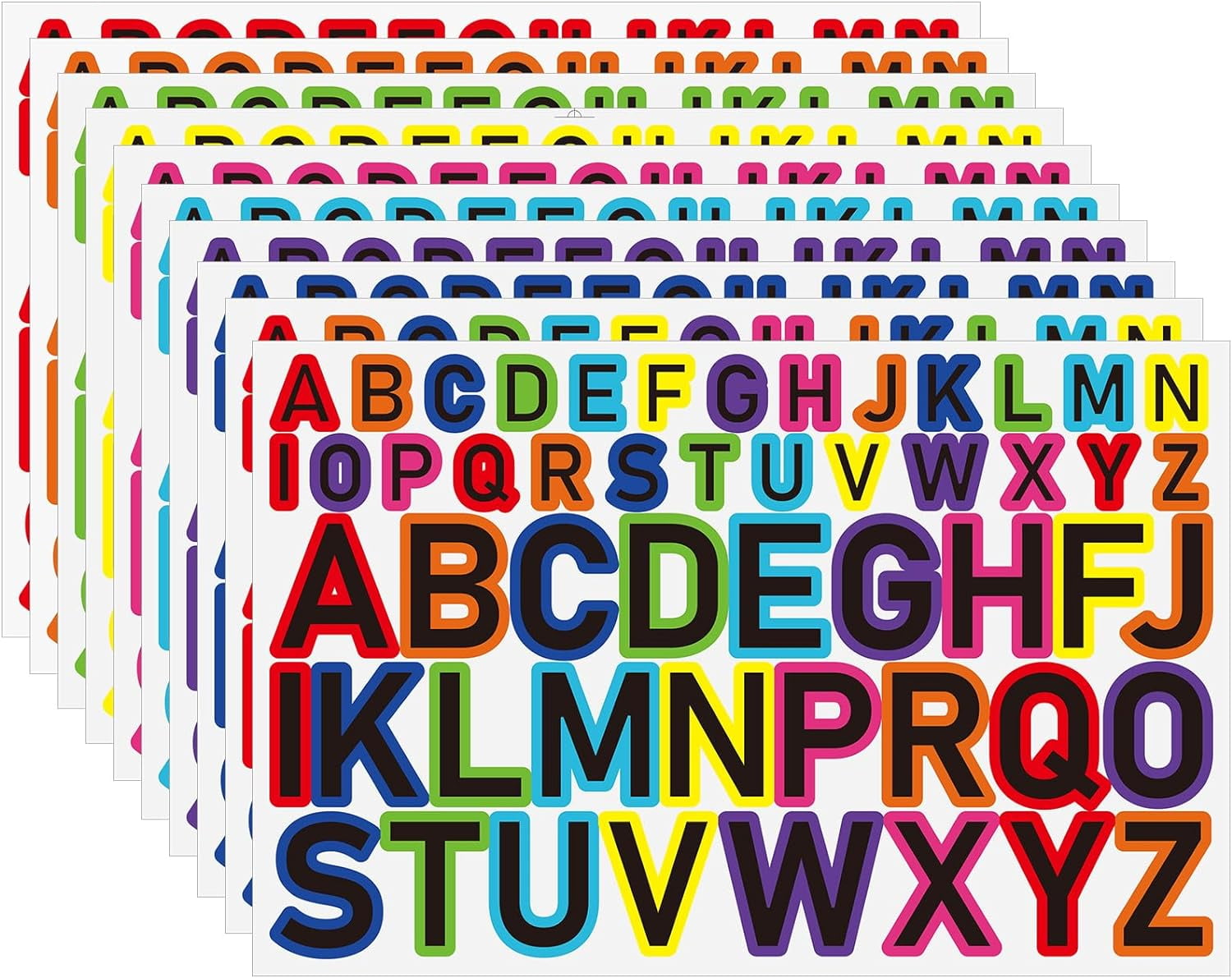 10 Sheet Vinyl Letter Stickers Self Adhesive Colorful Font Alphabet ...