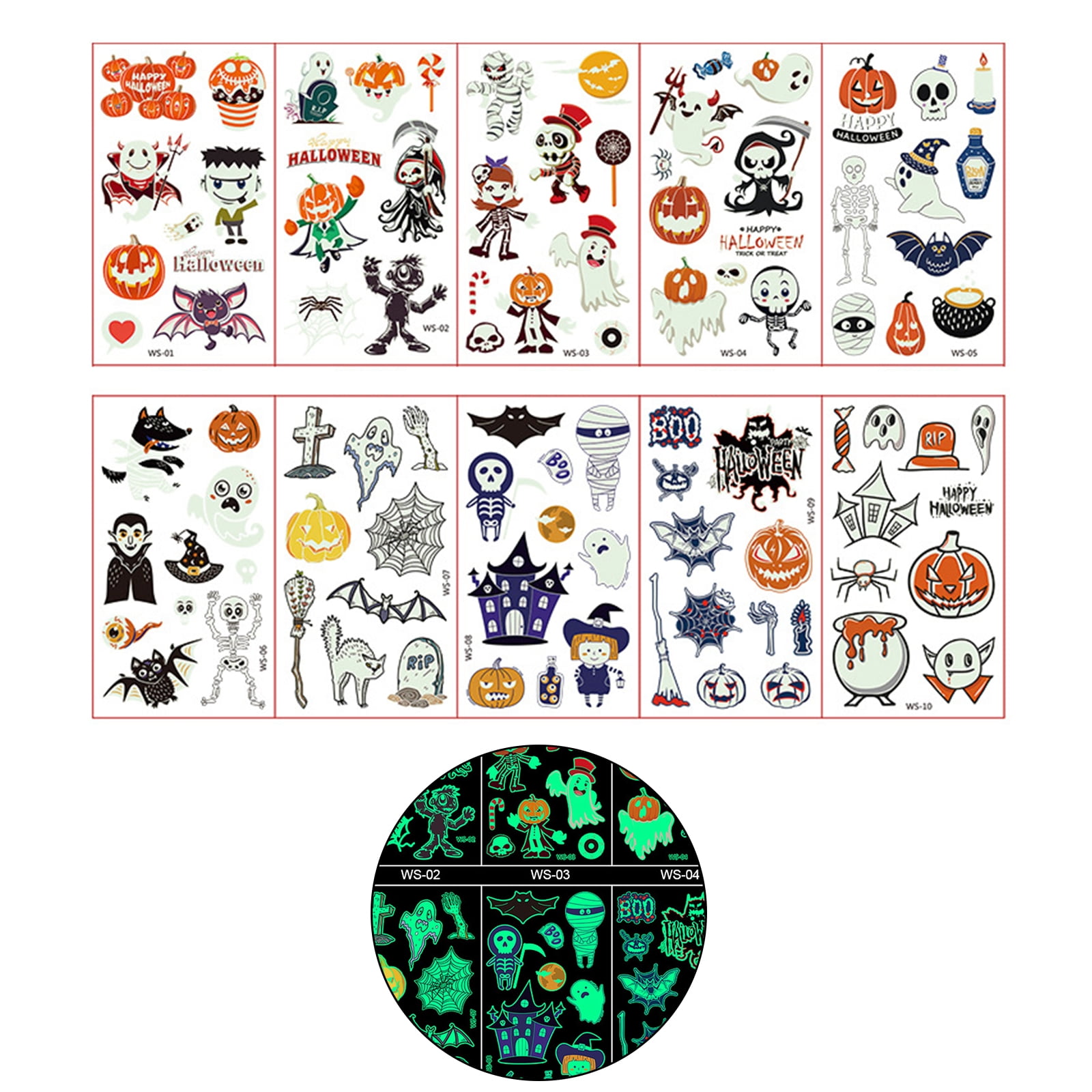10 SheetGlowing in Dark Scary Specter Pumpkin Stickers for Body Arm ...