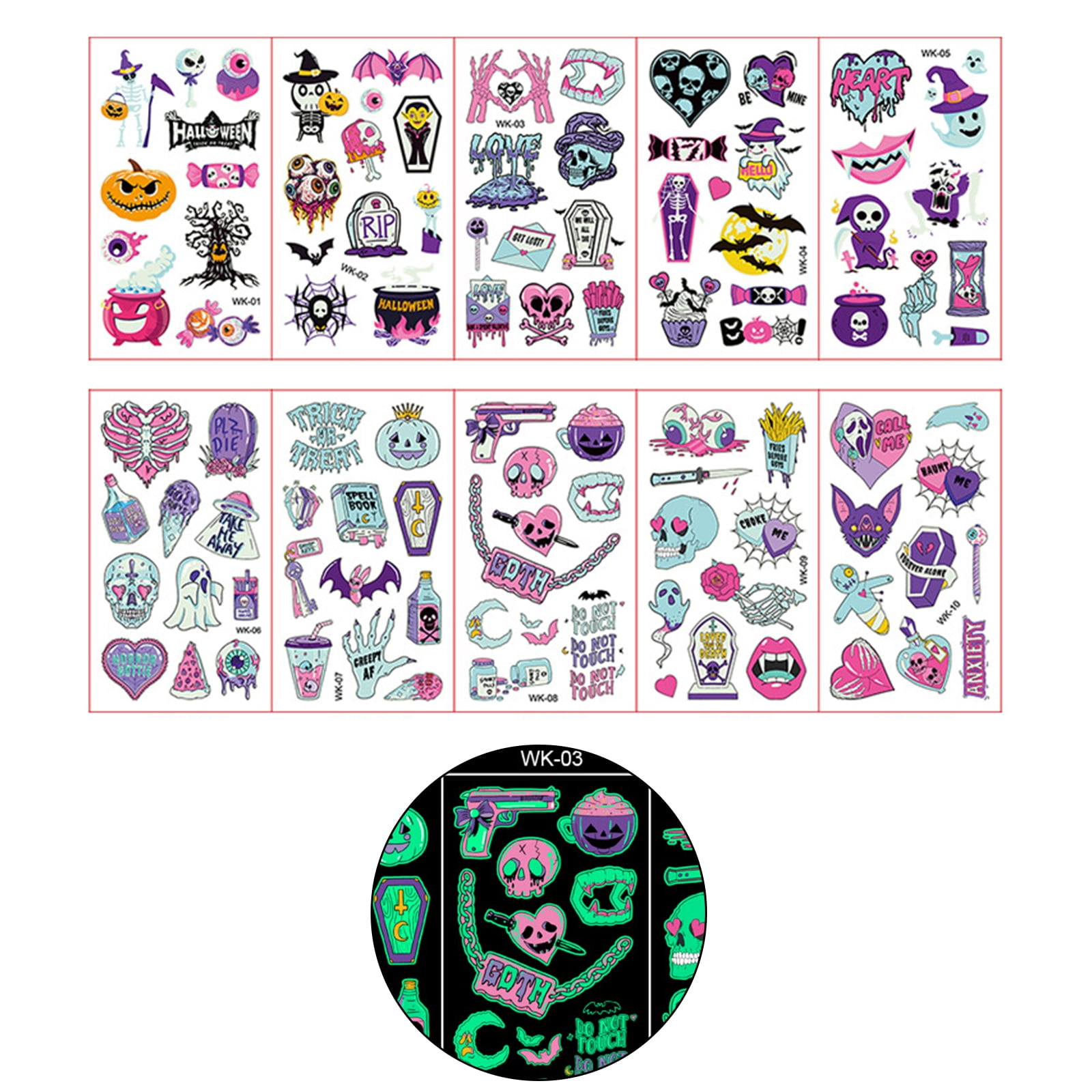 10 SheetGlowing in Dark Scary Specter Pumpkin Stickers for Body Arm ...