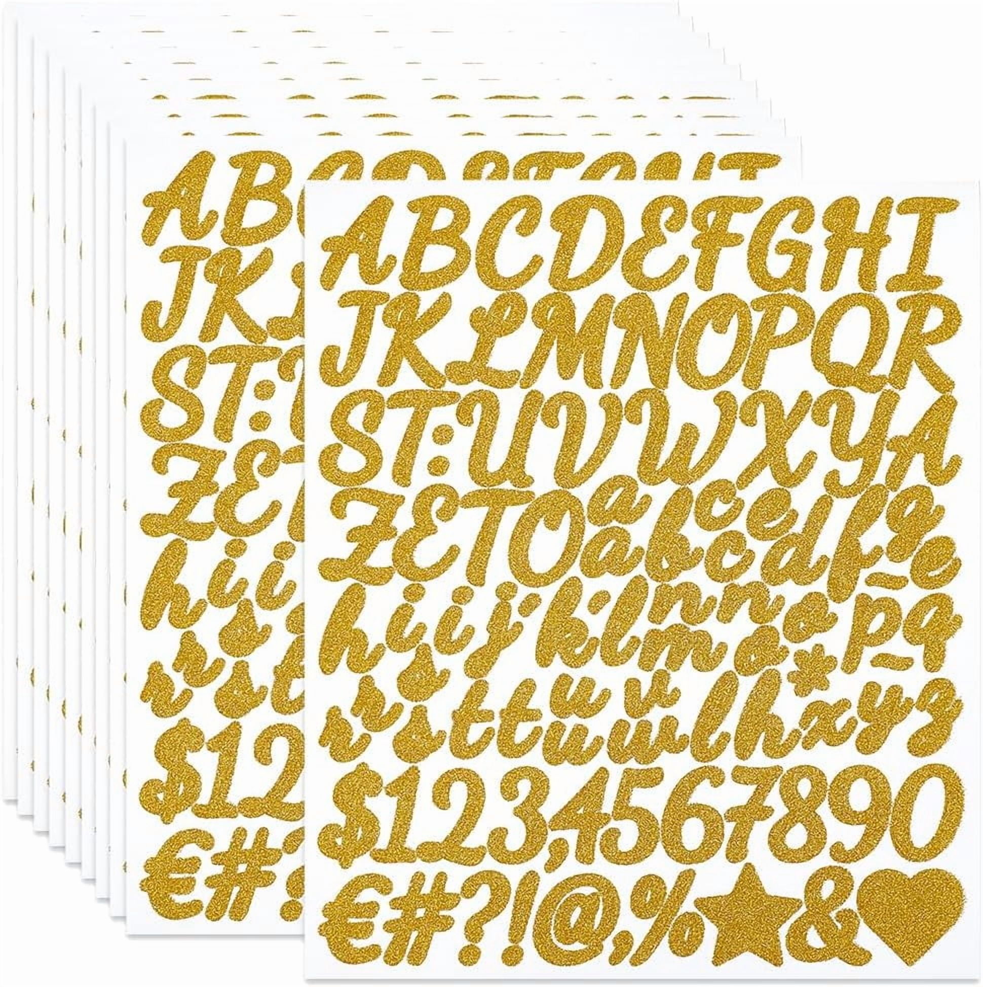 10 Sheets 1 Inch Glitter Alphabet Sticker Gold Letter Number Stickers ...