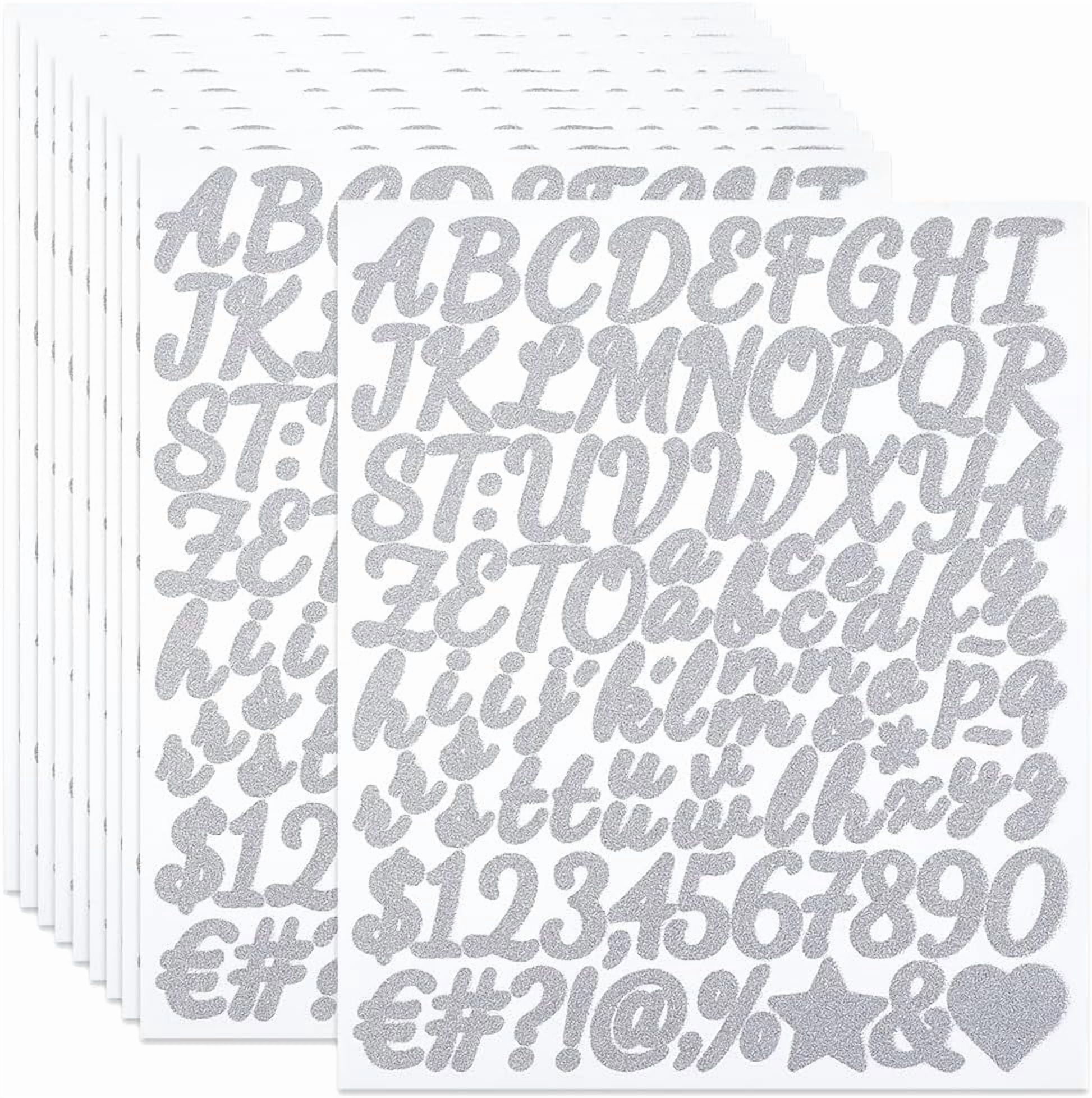 10 Sheets 1 Inch Glitter Letter Stickers Silver Number Decals Vinyl ...