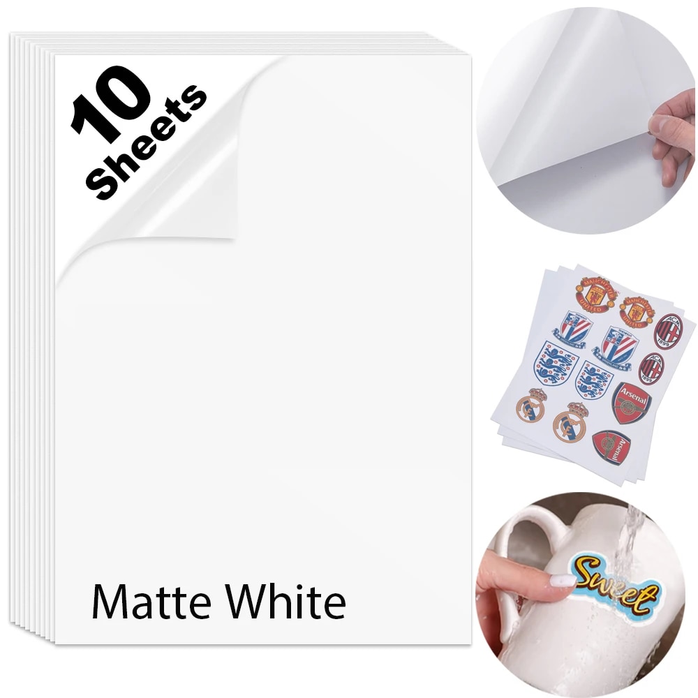 10 Sheets 100% Transparent Vinyl Sticker Paper Matte A4 Label Sticker ...