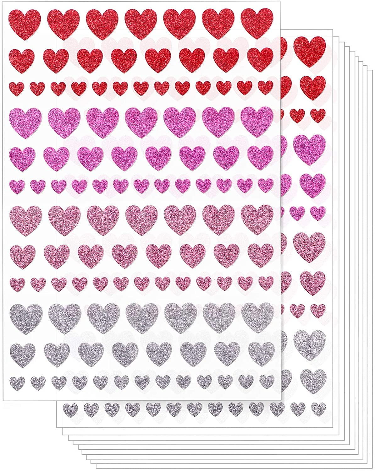 10 Sheets 1120 Pieces Glitter Heart Sticker Decorative Valentine's Day ...