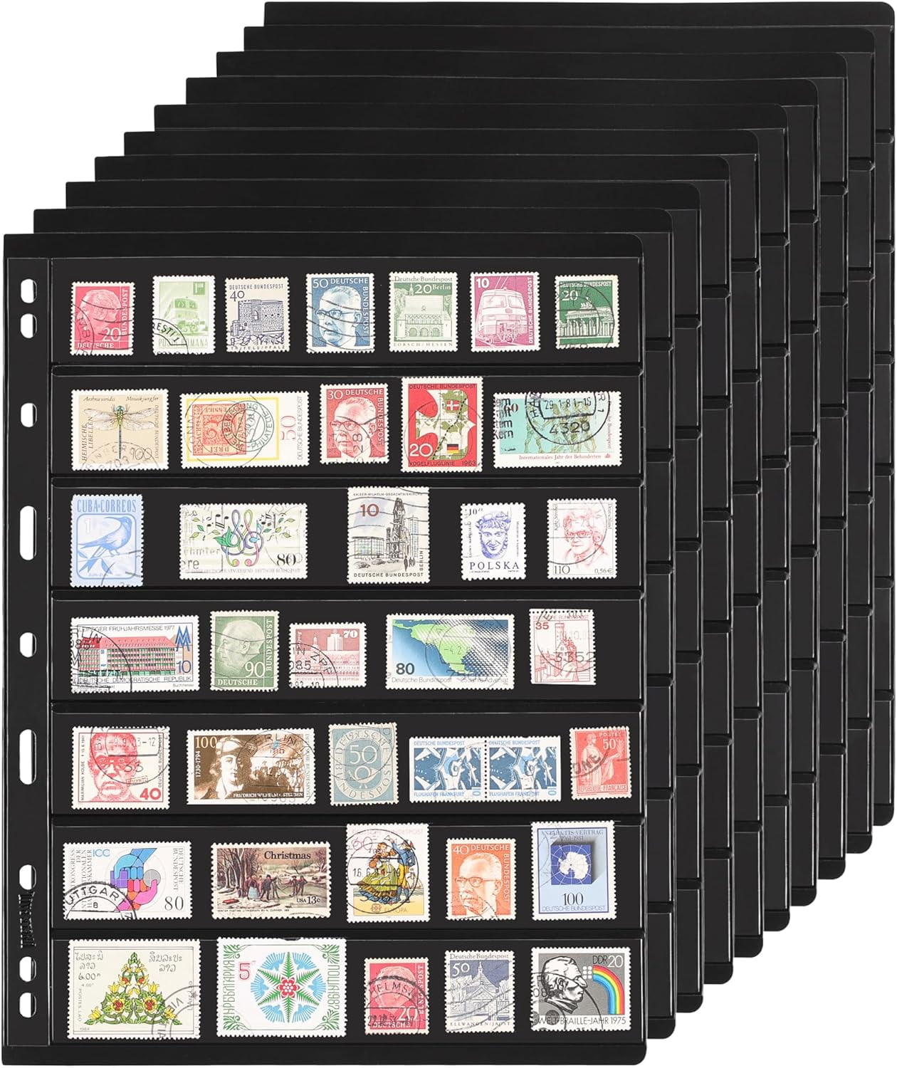 10 Sheets 20 Pages Postage Stamp Album Pages, 7 Pockets 7.7X 1.35in ...