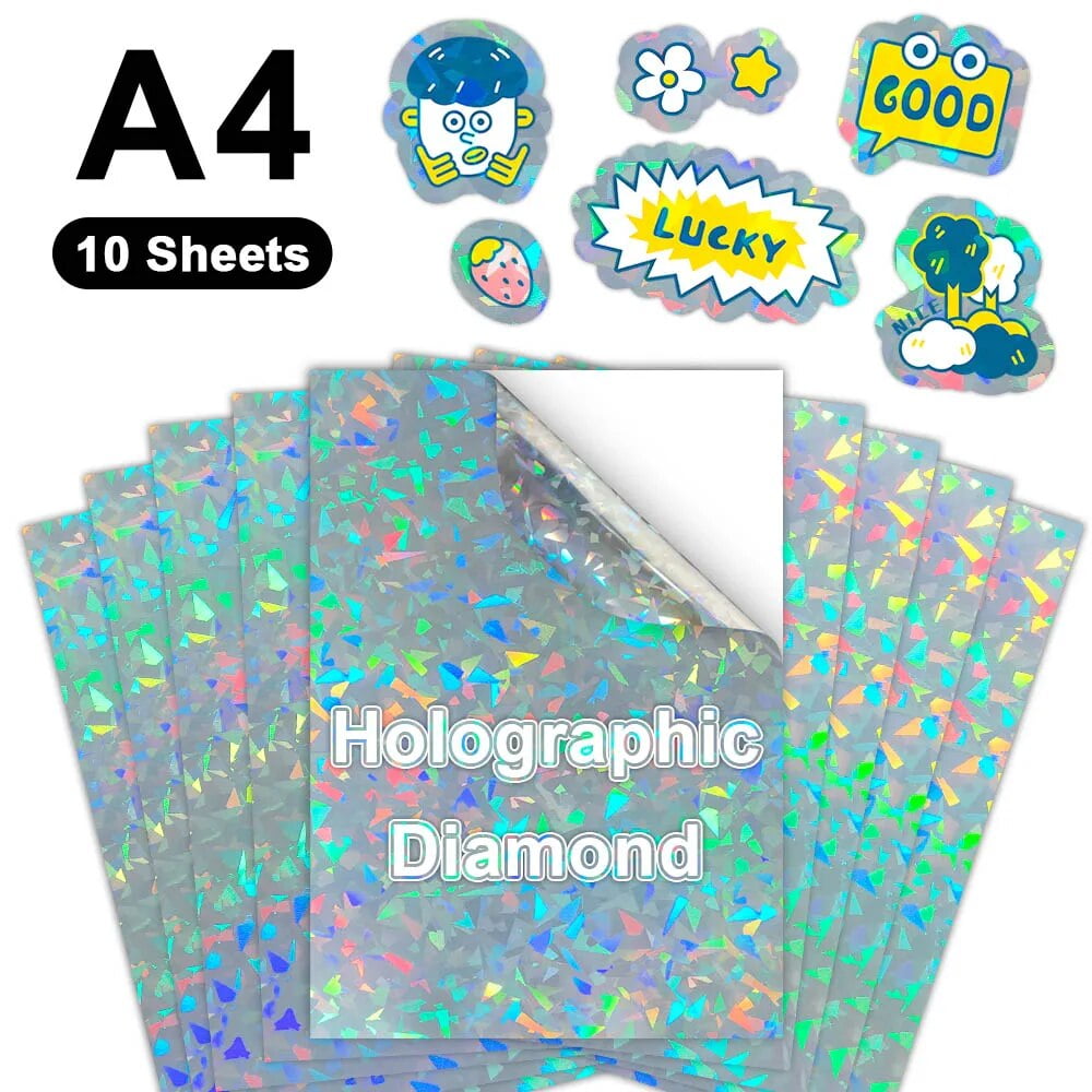 10 Sheets A4 Holographic Printable Vinyl Sticker Paper Waterproof Self ...