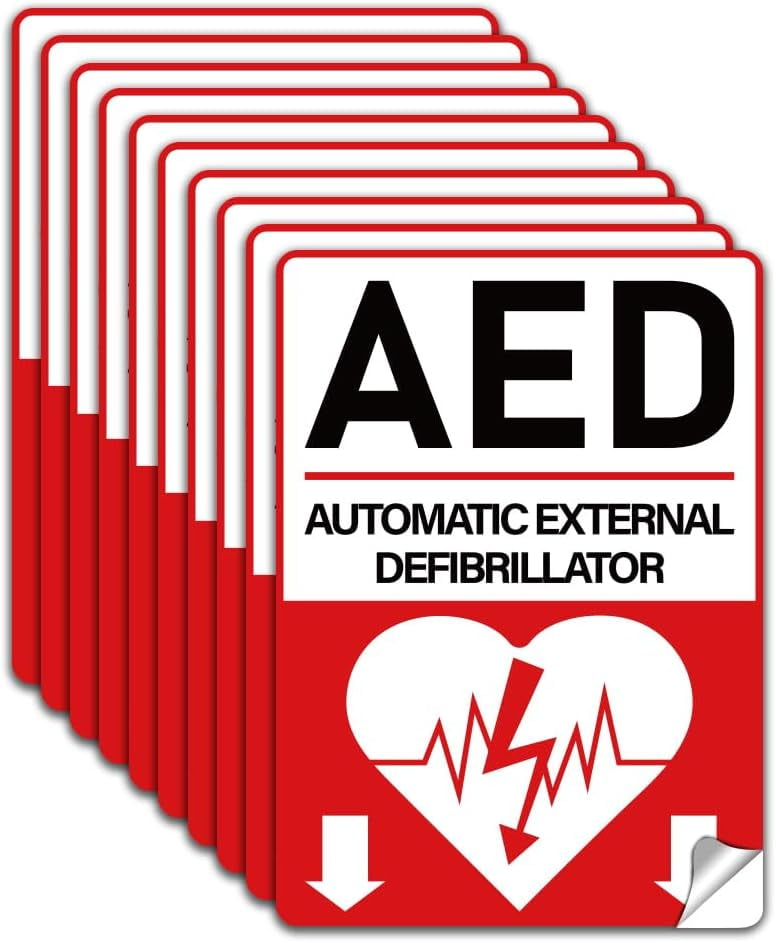 10 Sheets AED Sign Sticker Automatic External Defibrillator Decals ...