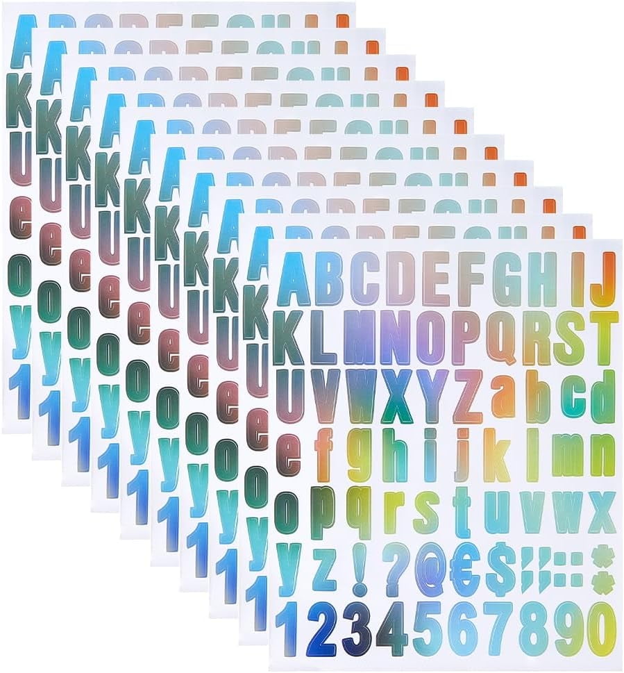 10 Sheets Alphabet Numbers Stickers Self Adhesive Label Stickers PVC ...