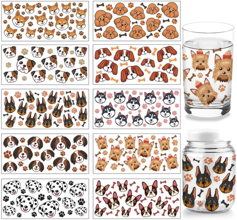 10 Sheets Animal UV DTF Cup Wrap 10 Styles Animal Theme Dog Head ...