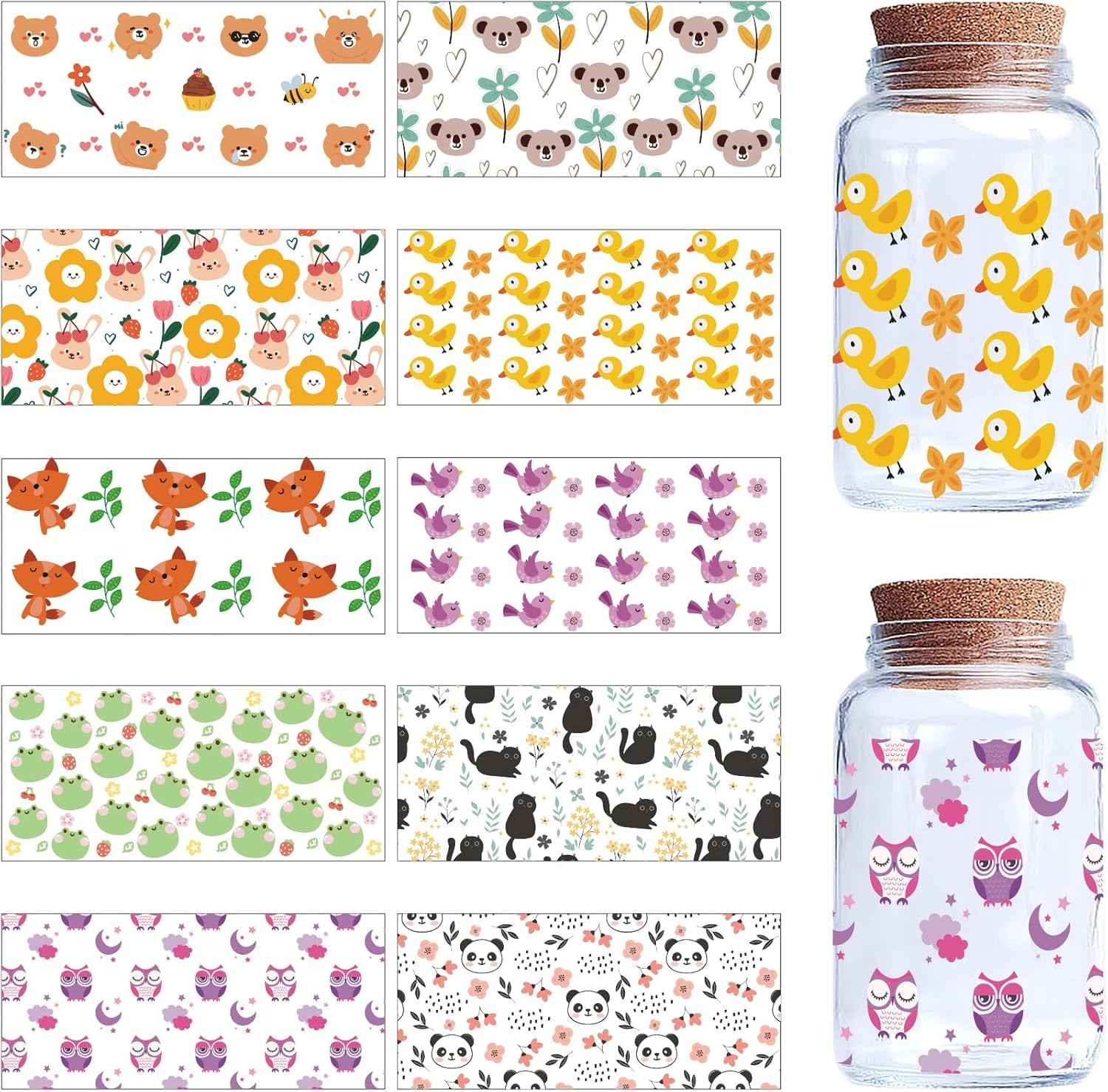 10 Sheets Animals Transfer Stickers for Glass Cups Rub on Transfers ...